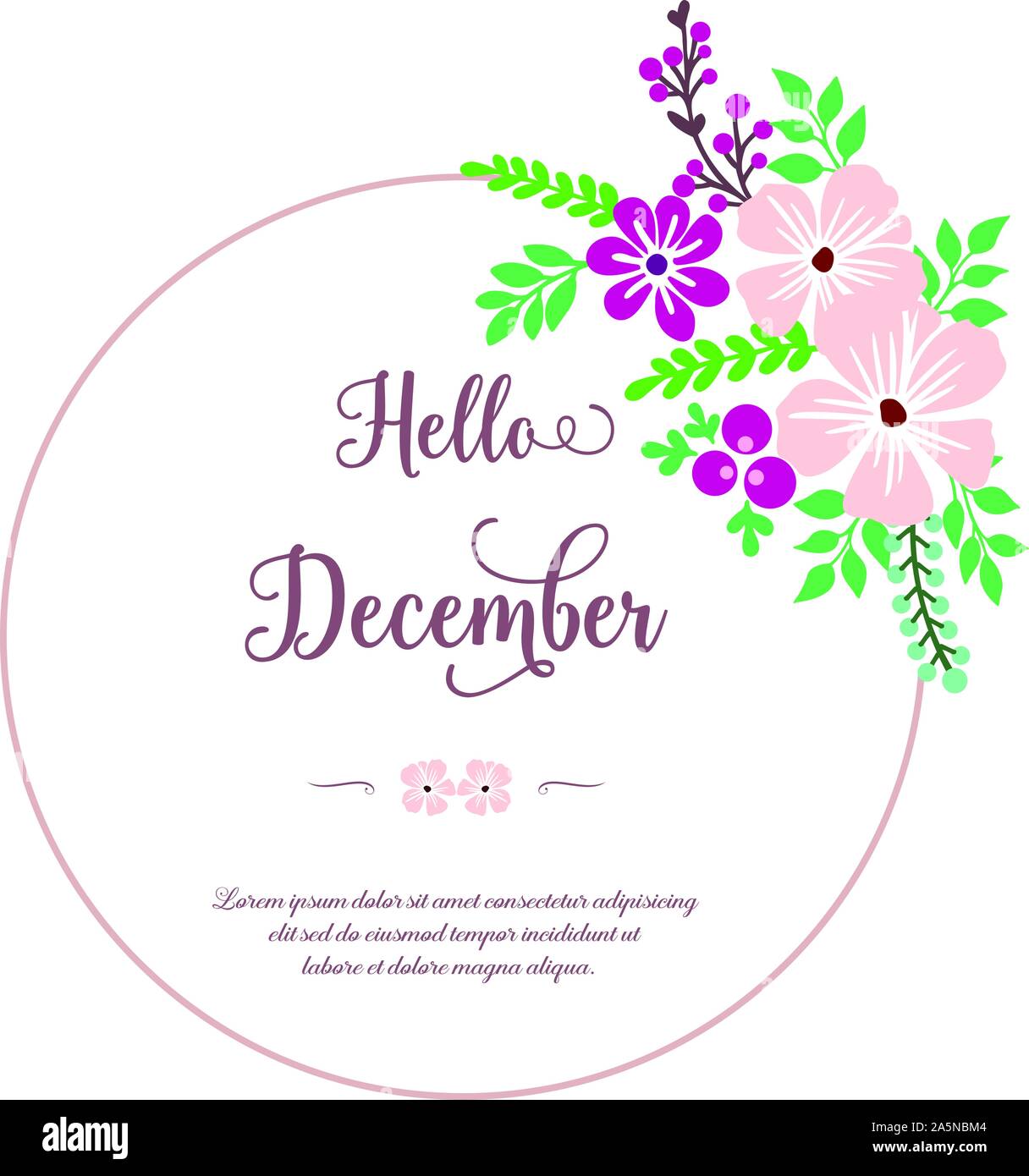 Modern calligraphy card hello december, with design simple of pink ...