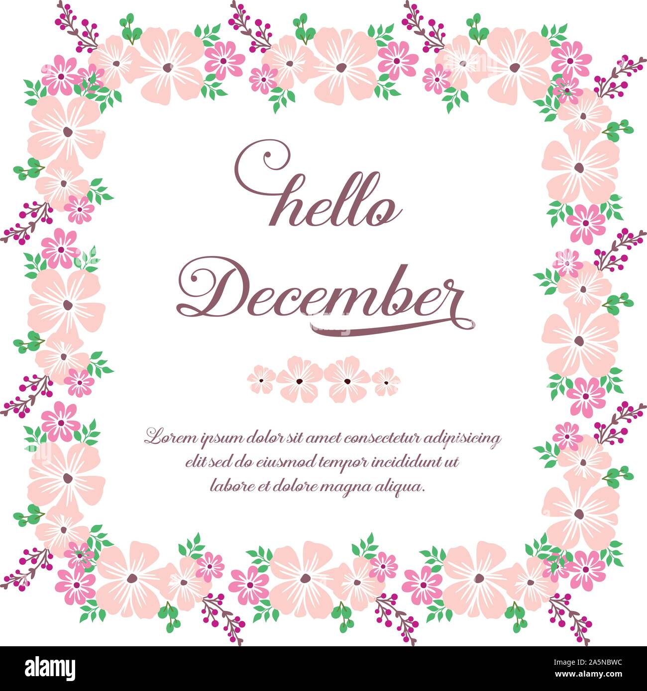 Modern calligraphy card hello december, with design simple of pink ...