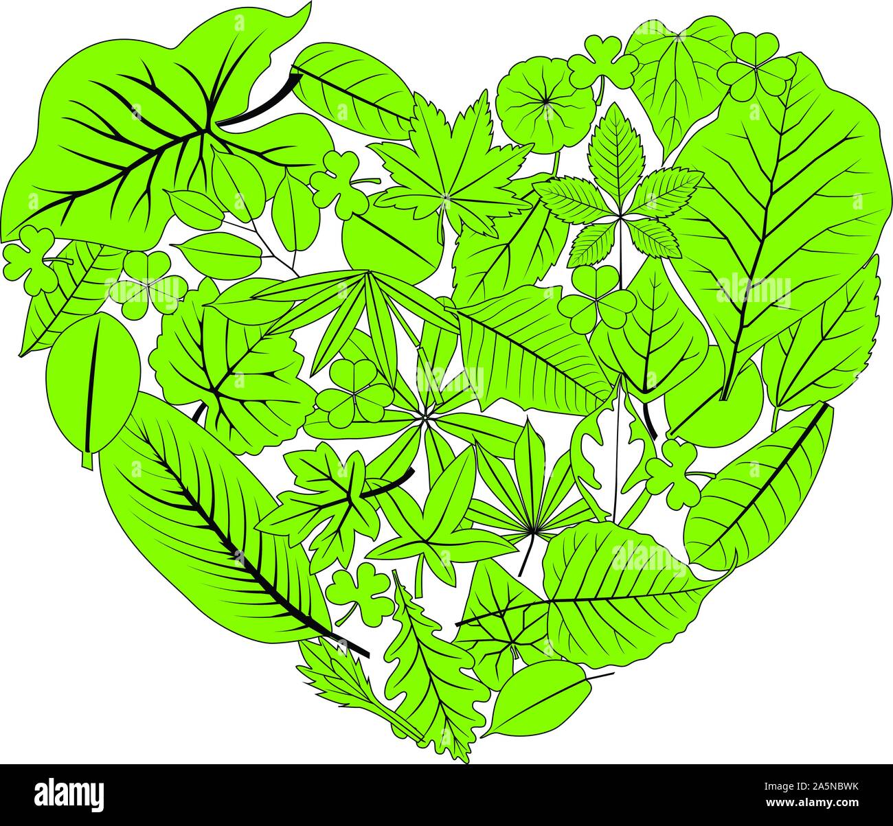 green leaves heart frame, vector, illustration Stock Vector Image & Art ...