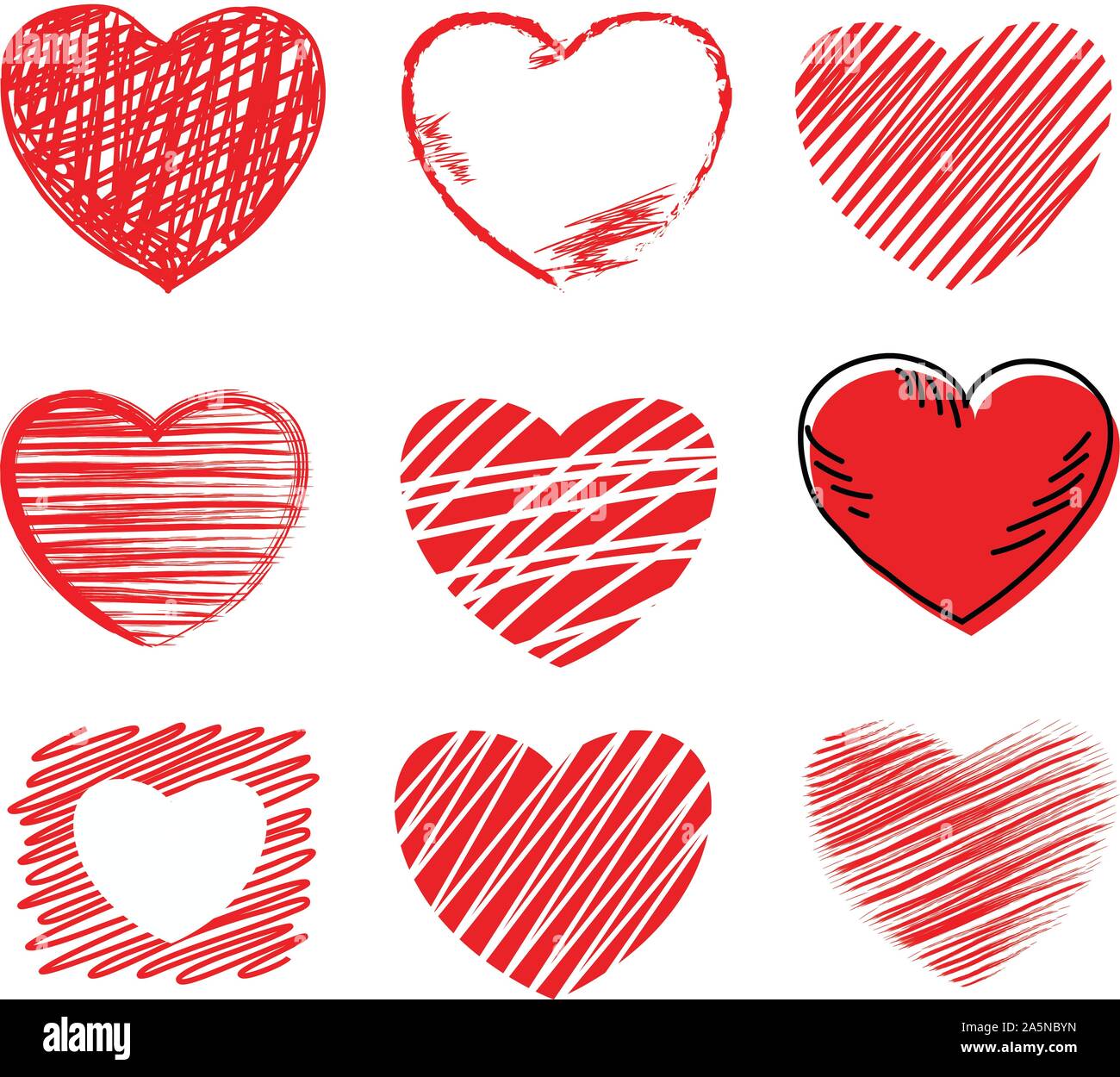 hand draw and sketch red heart illustration set, vector design, love ...