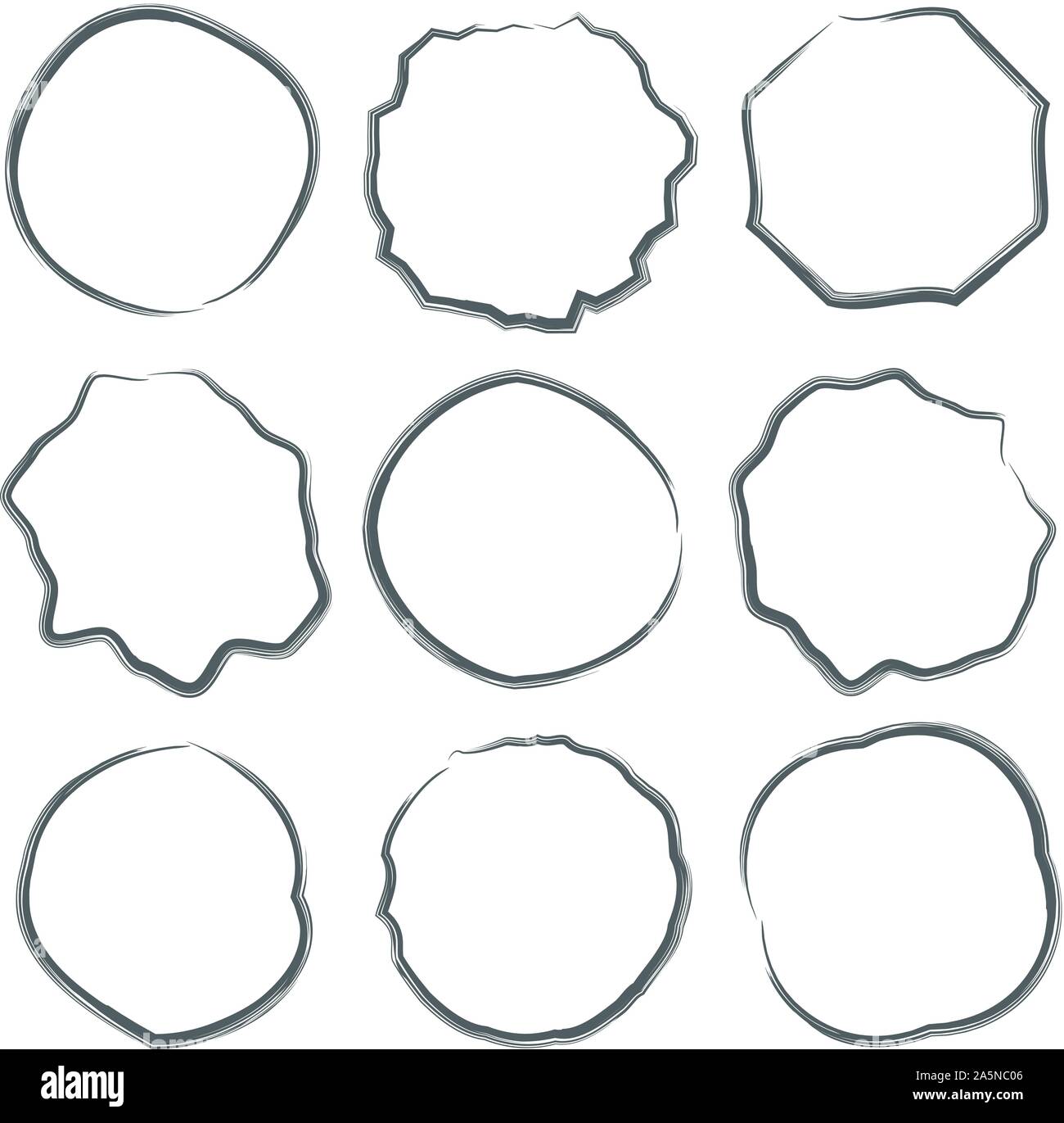 art line circle of text box set, brush vector frame on white background ...