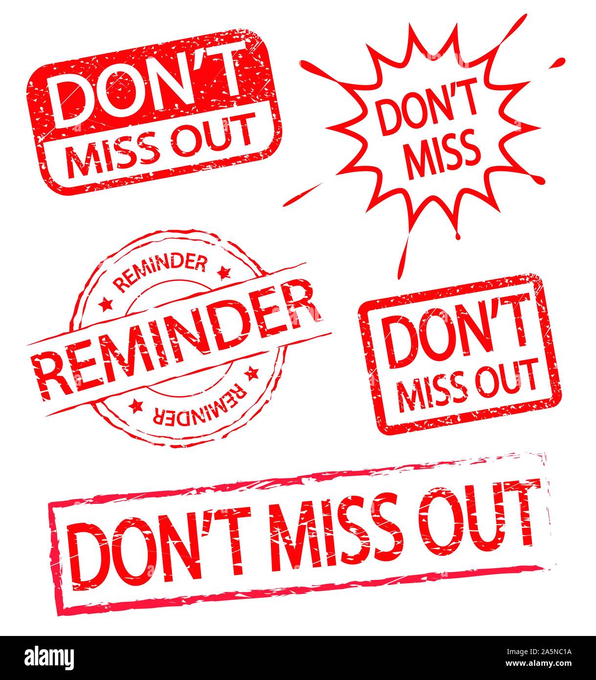 don't miss out and reminder stamp label, vector set vintage style Stock ...