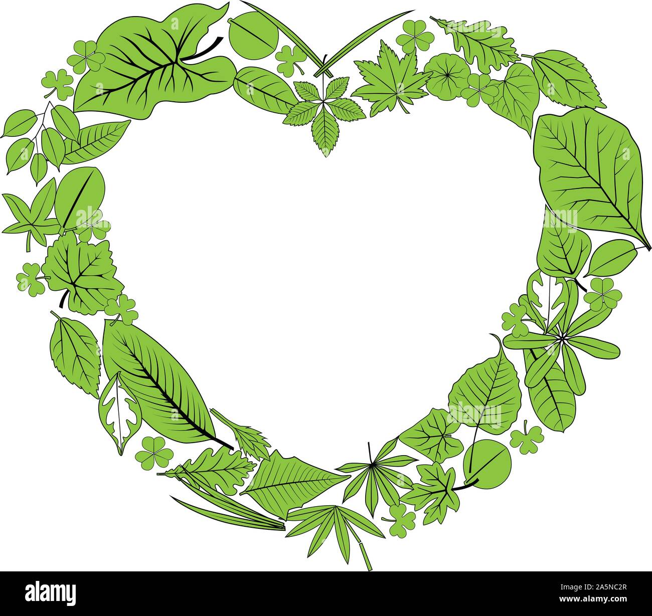green leaves heart frame, vector, illustration Stock Vector Image & Art ...