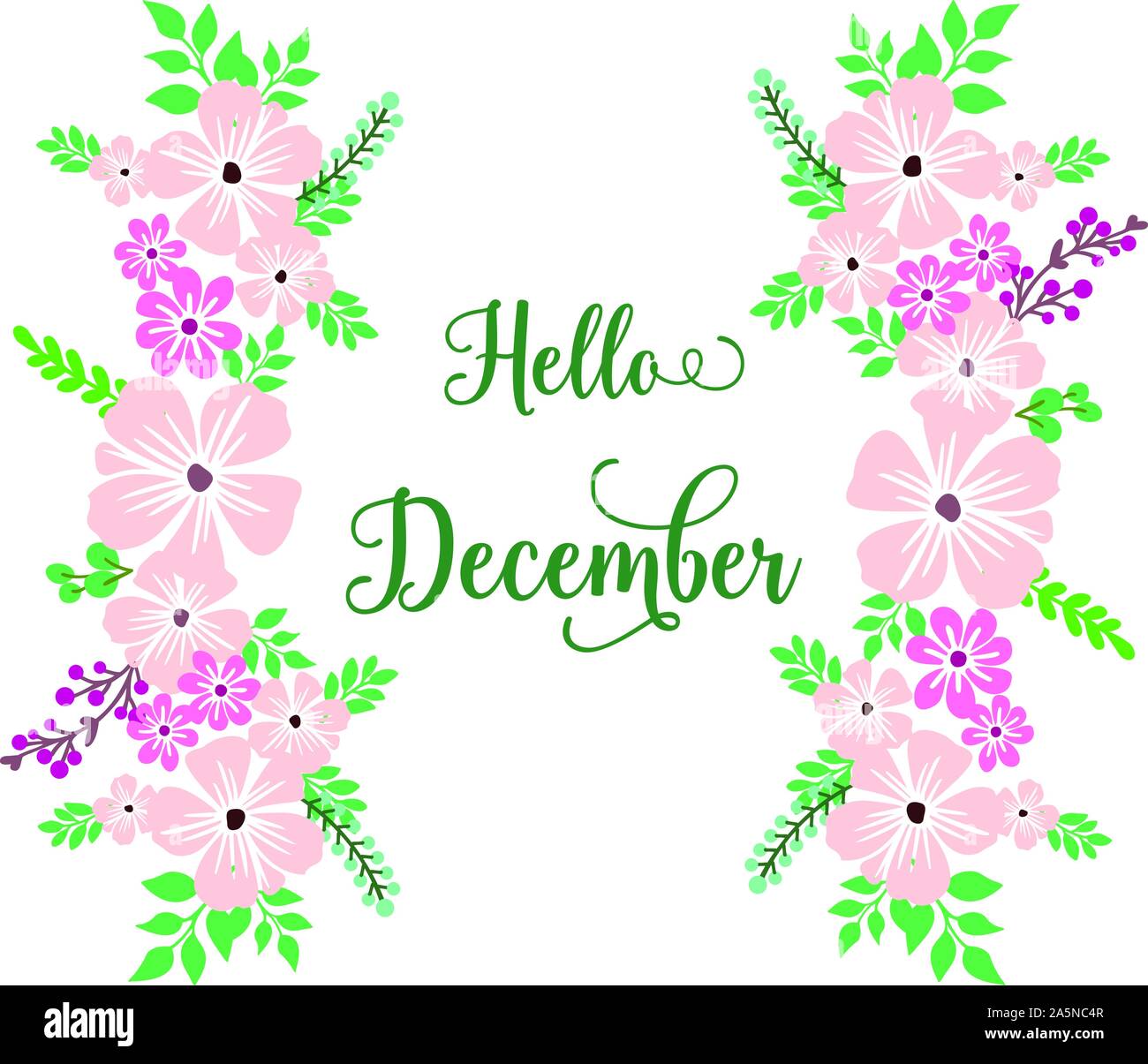 Card hello december, with graphic leaf flower frame elegant. Vector ...