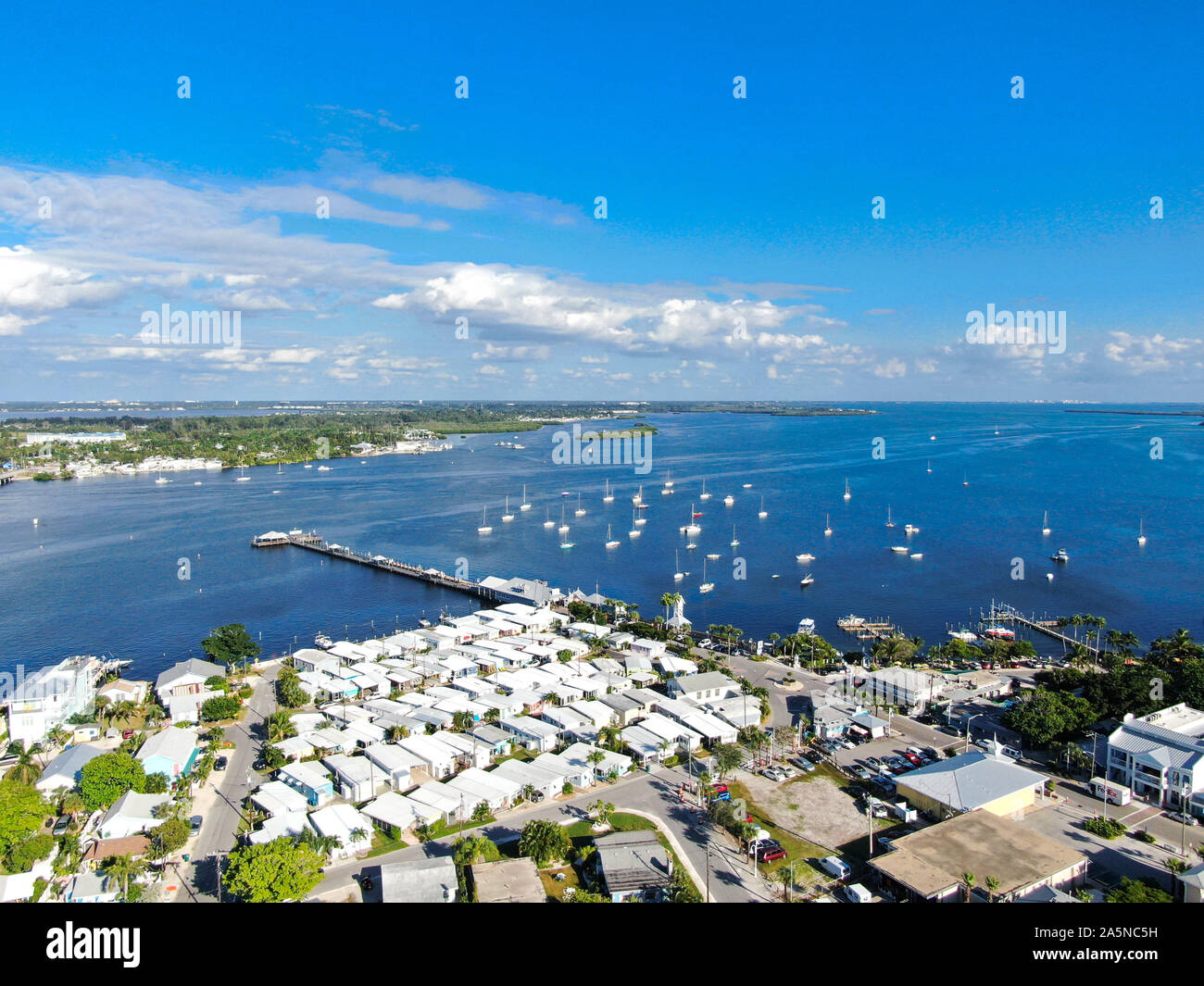 Aerial view of Anna Maria Island town and beaches, barrier island on ...