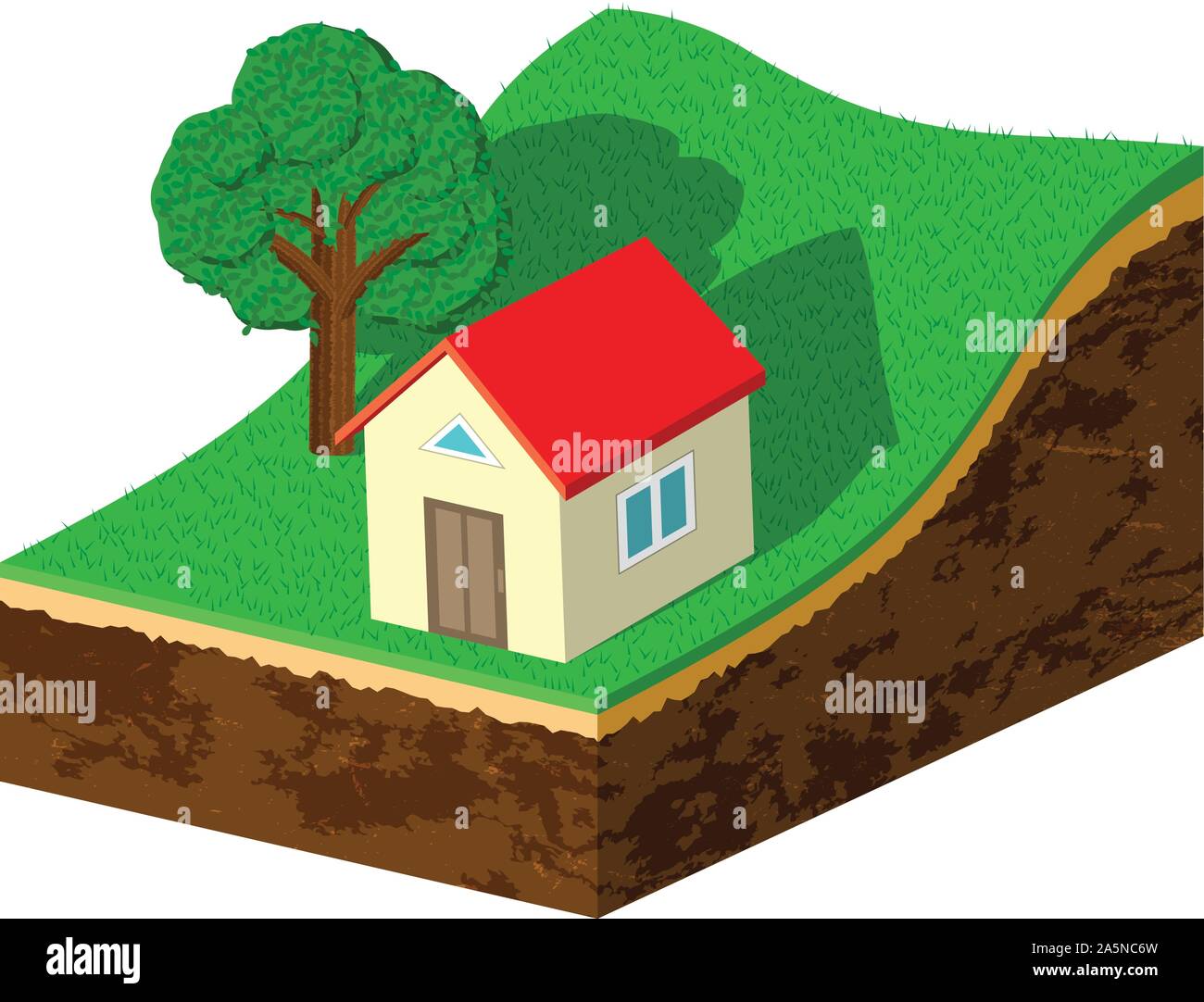 Earth slice with house and tree Stock Vector Image & Art - Alamy