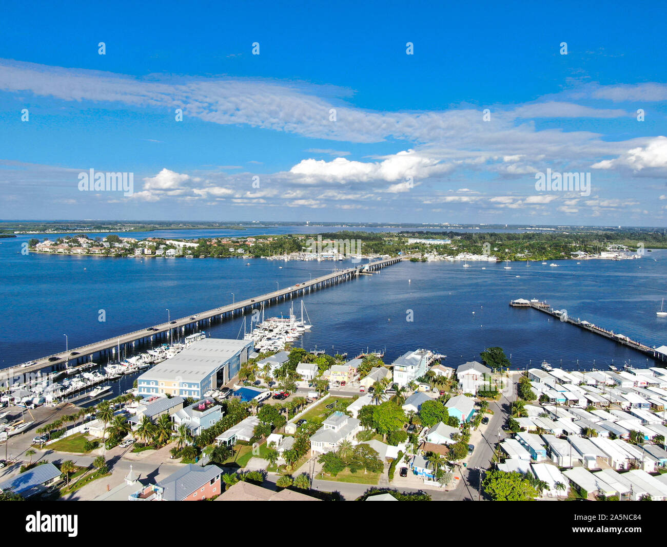 Aerial view of Anna Maria Island town and beaches, barrier island on ...