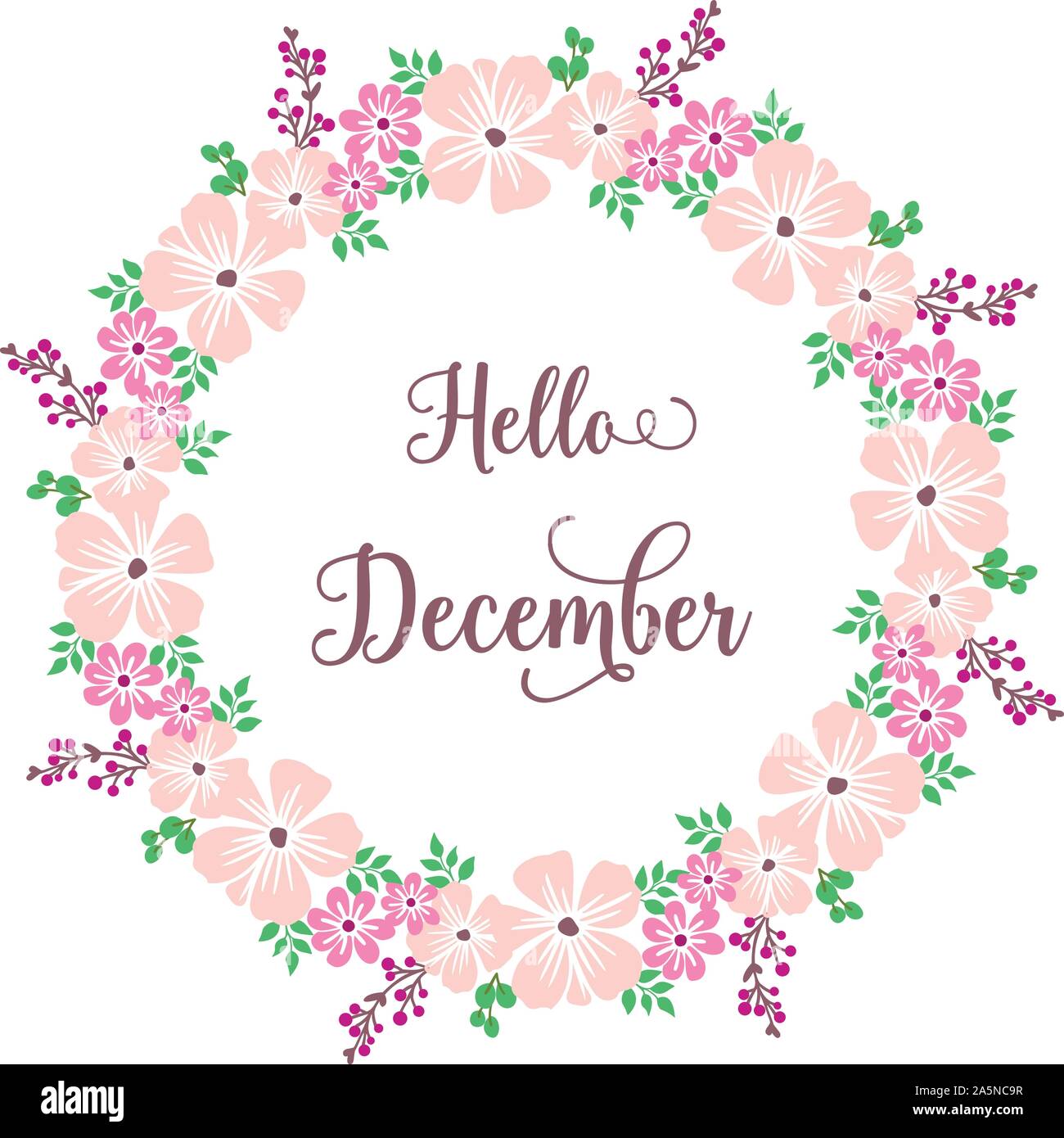 Modern calligraphy card hello december, with design simple of pink ...