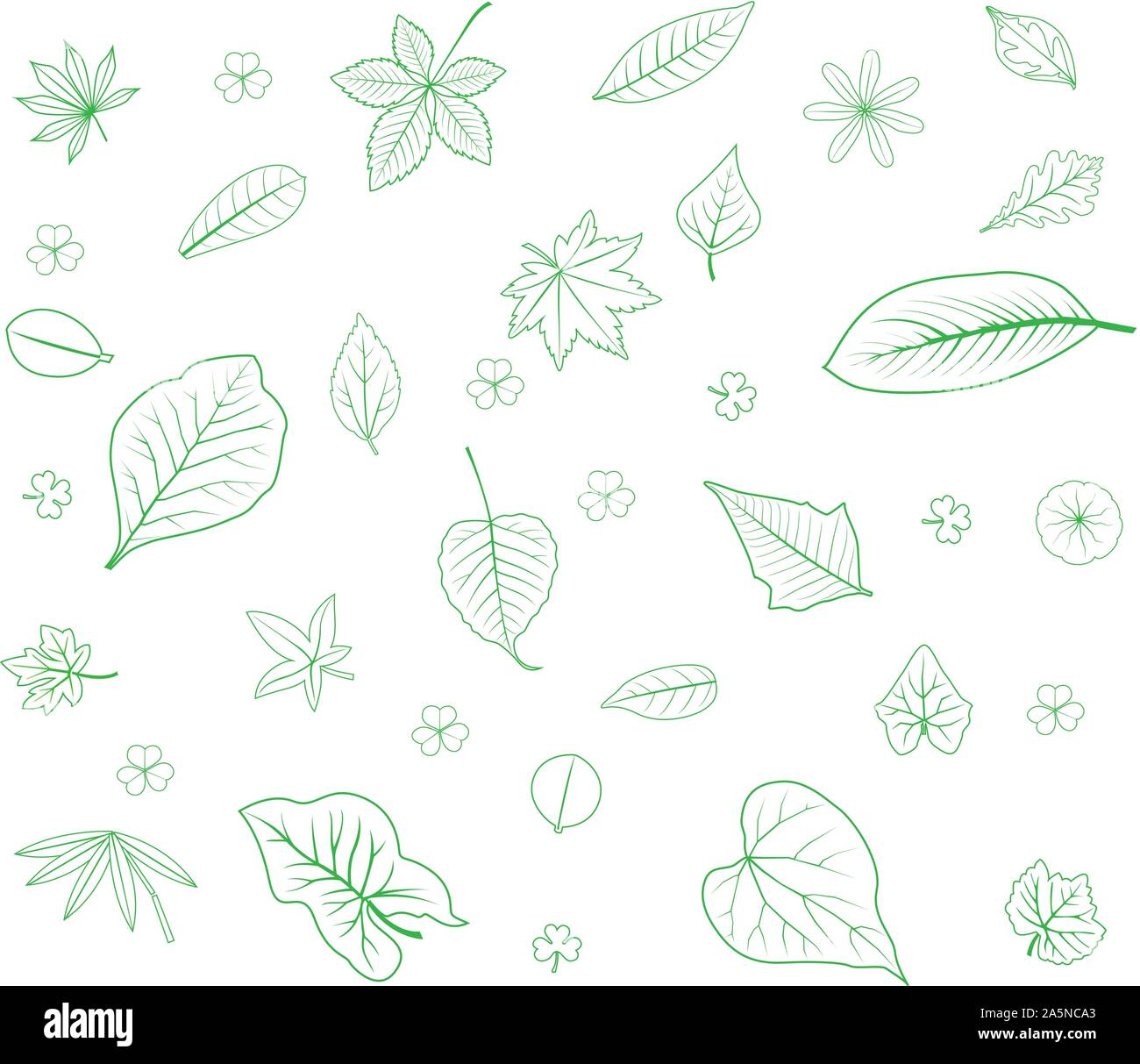 seamless drawn green line leaf backdrop on white background Stock ...