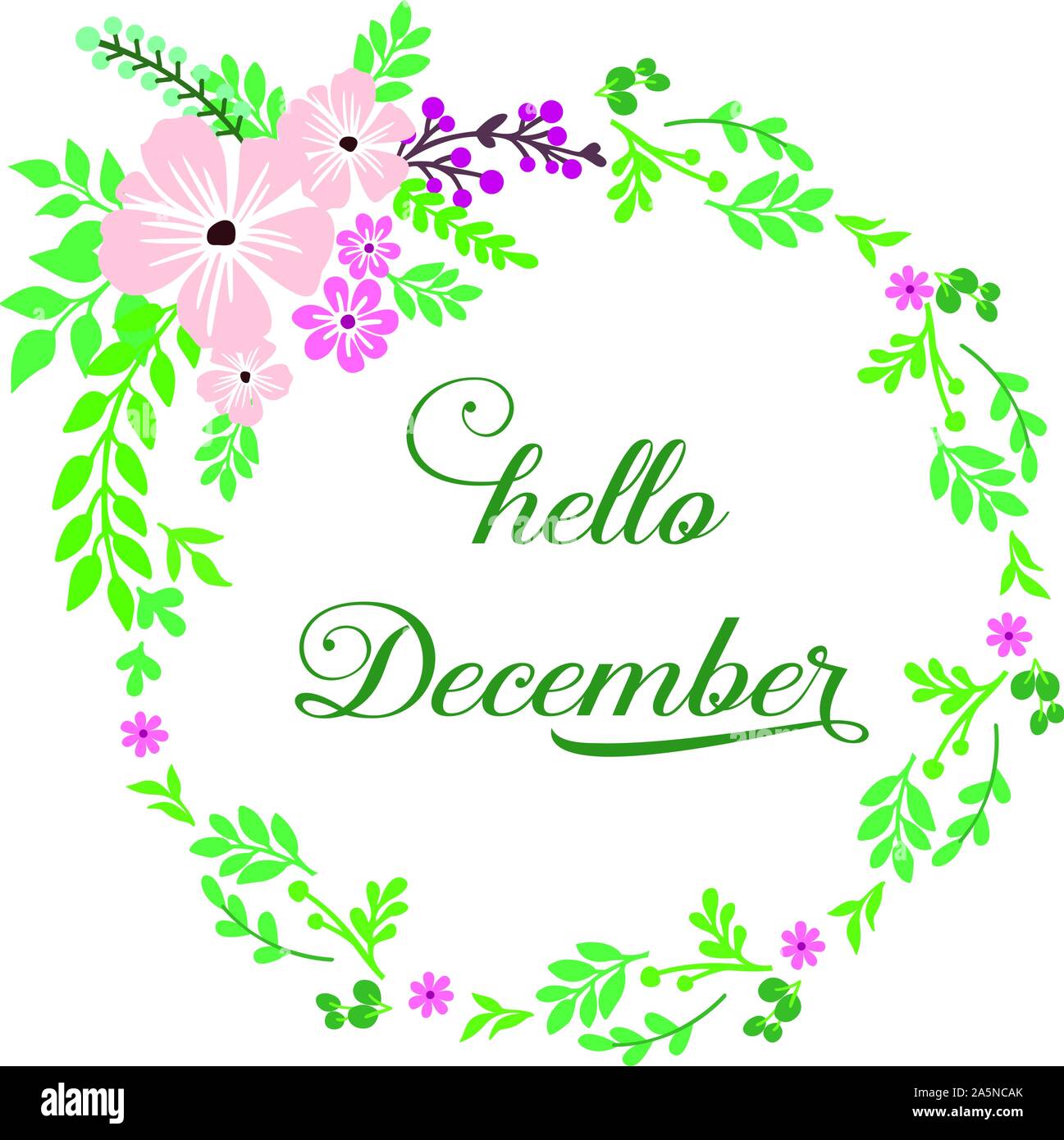 Template banner hello december, with sketch leaf flower frame vintage ...