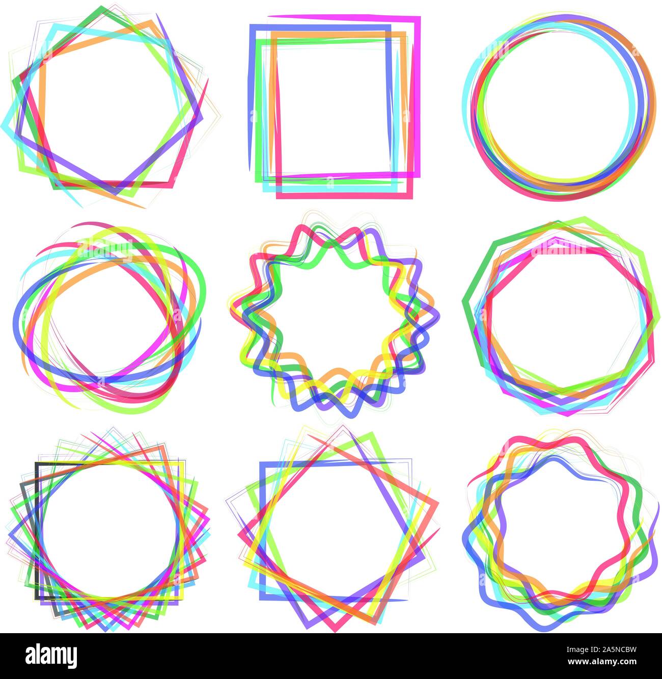 line shape of art frame set, colorful brush drawing vector Stock Vector ...