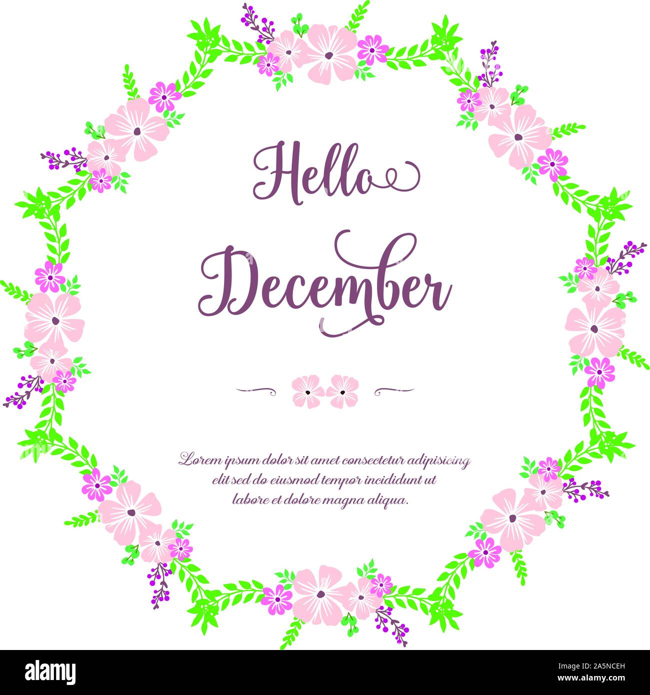 Modern calligraphy card hello december, with design simple of pink ...
