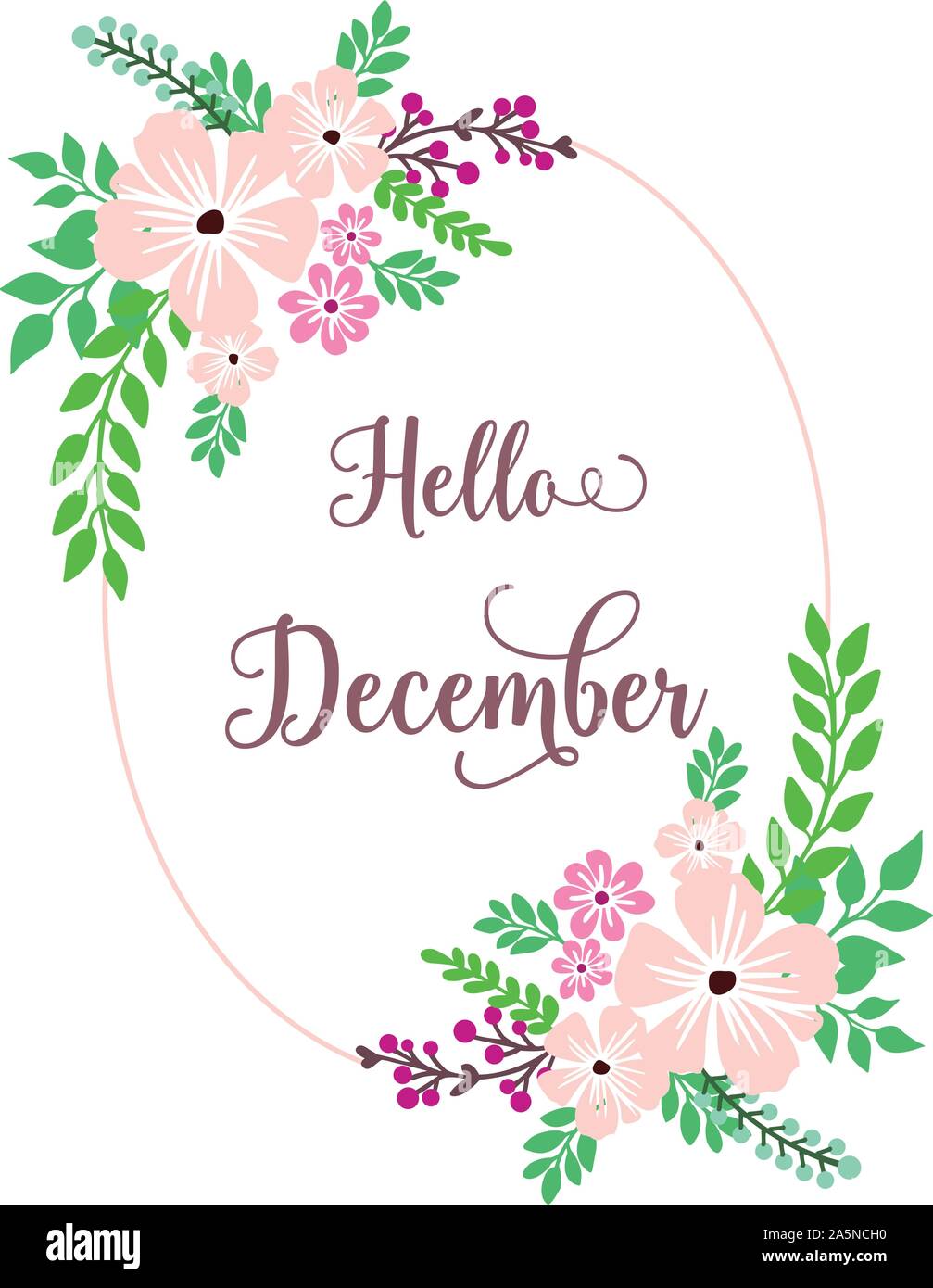 Template banner hello december, with sketch leaf flower frame vintage ...
