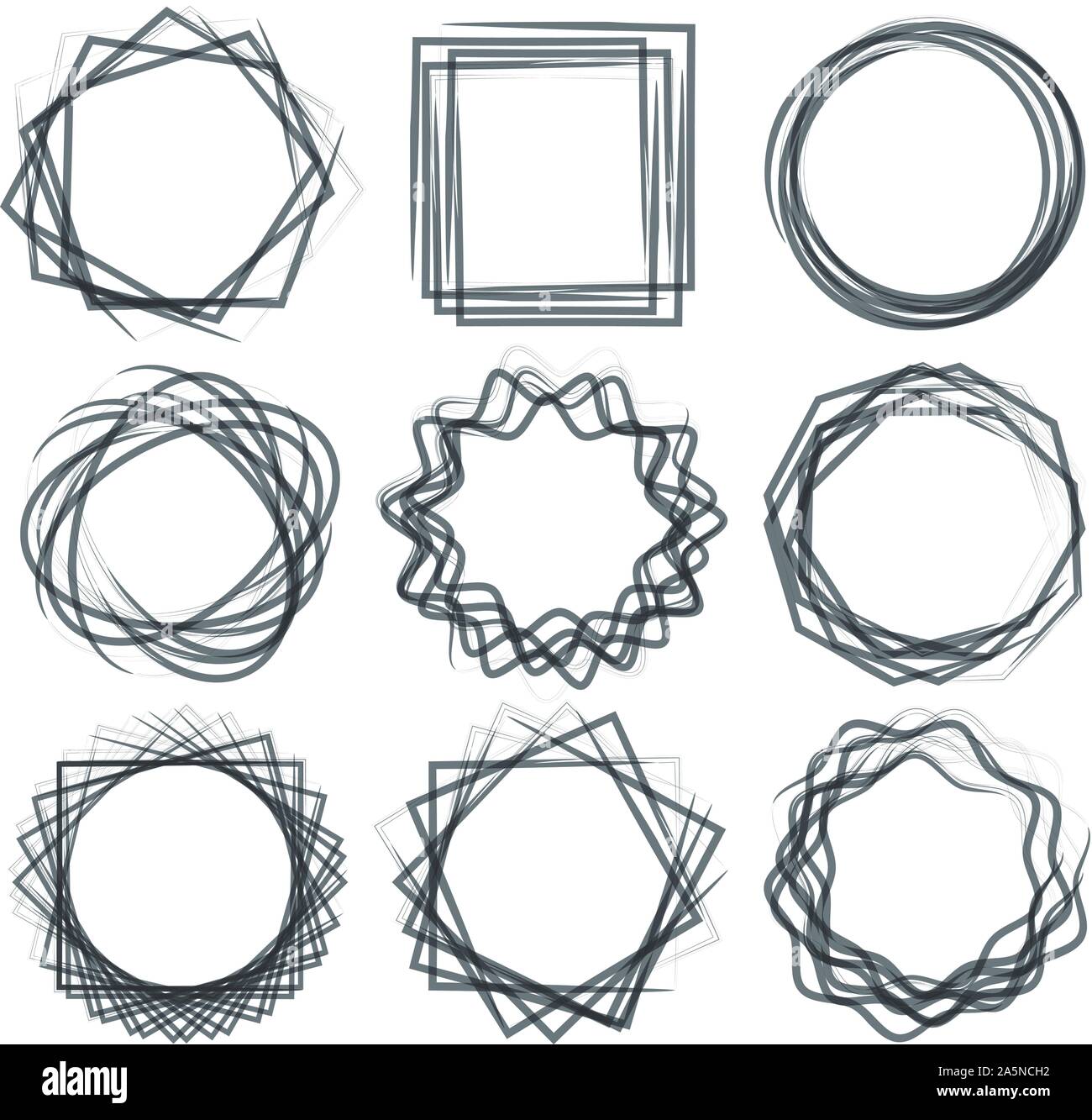 line shape of art frame set, brush drawing vector Stock Vector Image ...