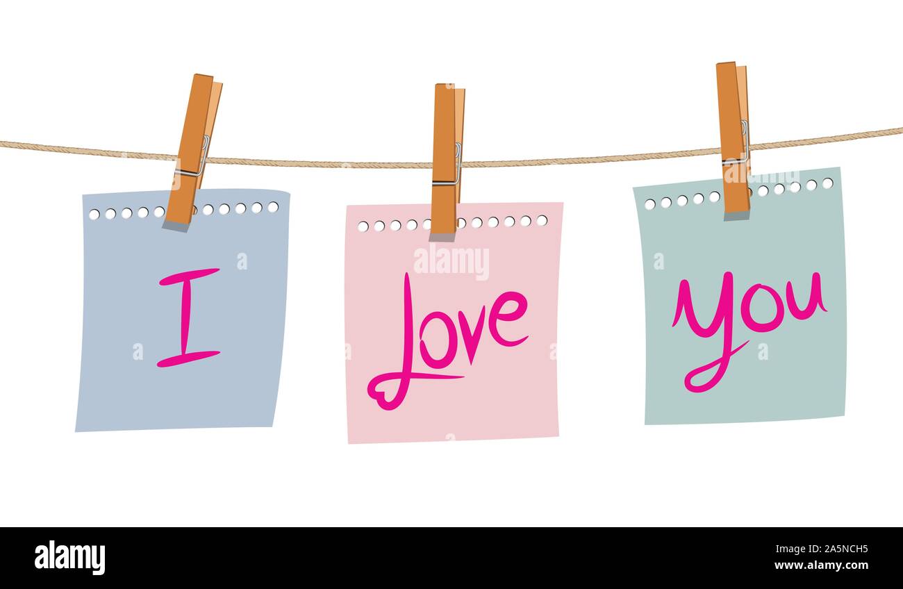 i love you on note paper hanging on white background Stock Vector Image ...