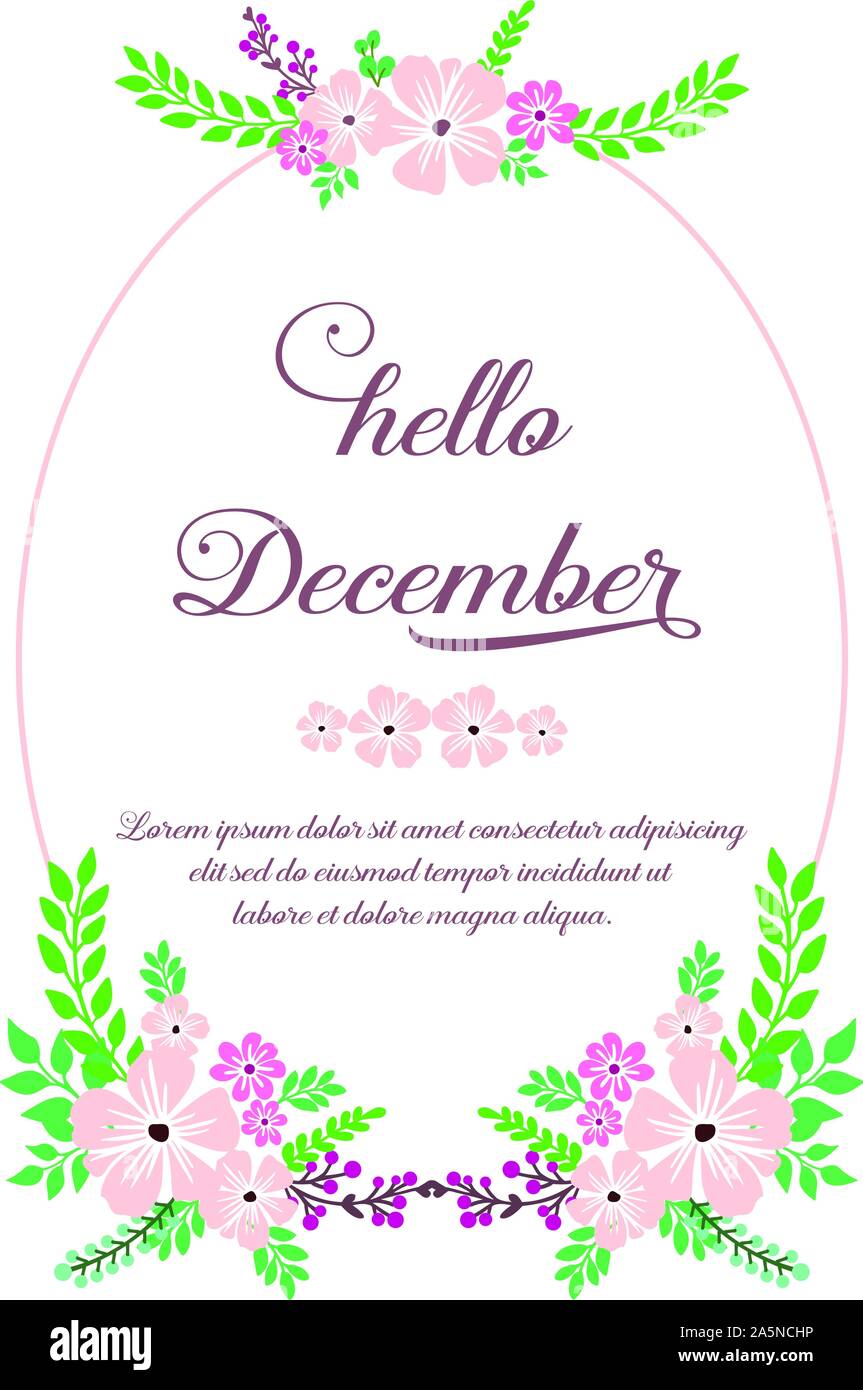 Template banner hello december, with sketch leaf flower frame vintage ...