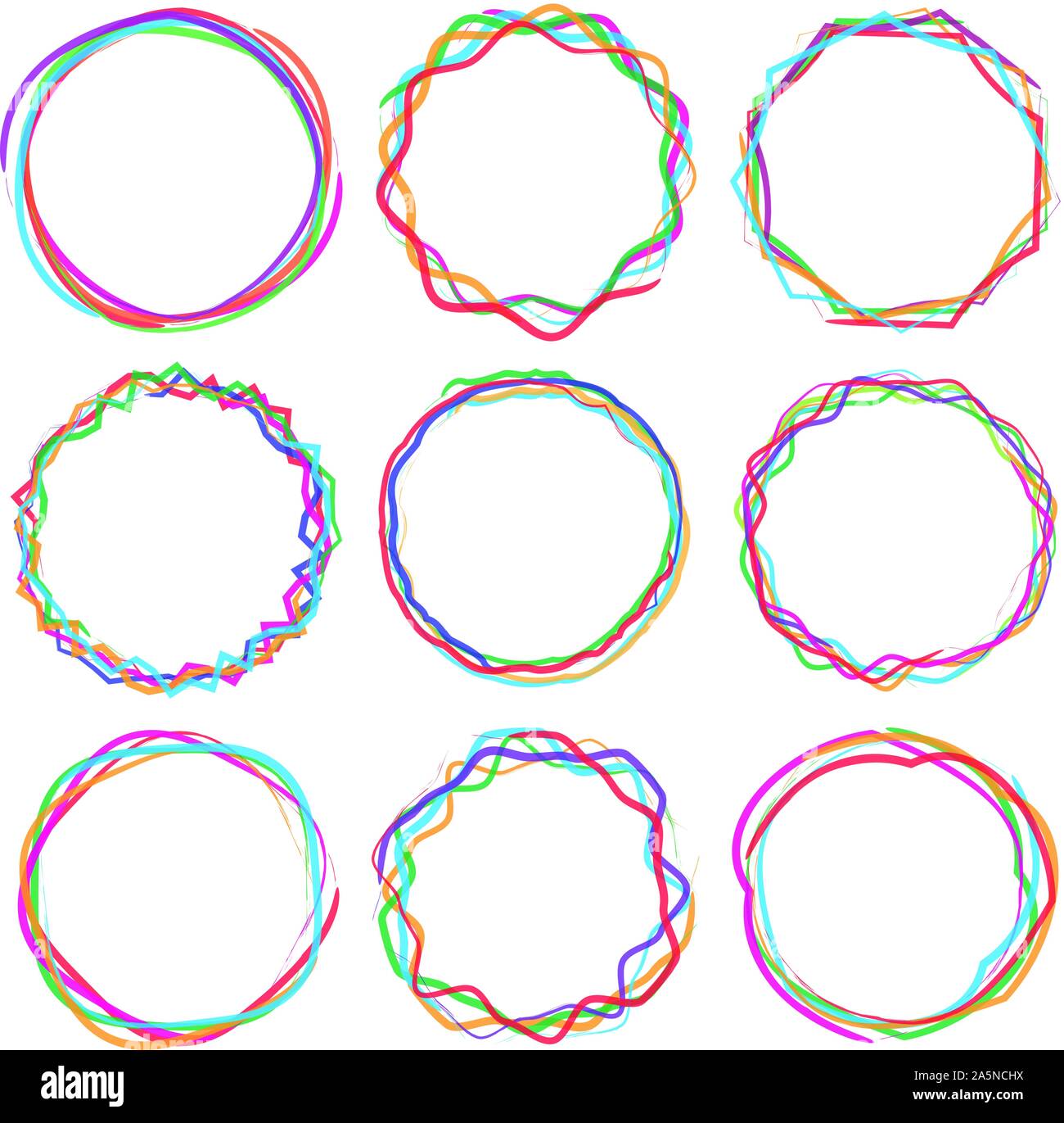 colorful cercle text box frame set, brush drawing vector Stock Vector ...