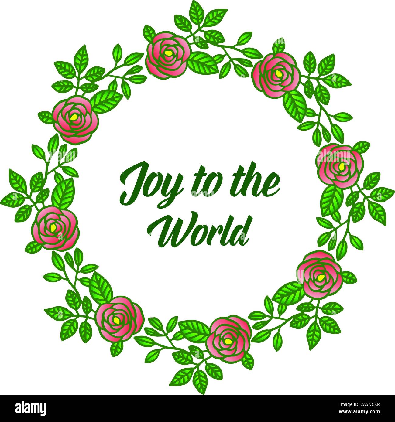 Graphic text of joy to the world, with decoration of abstract green ...