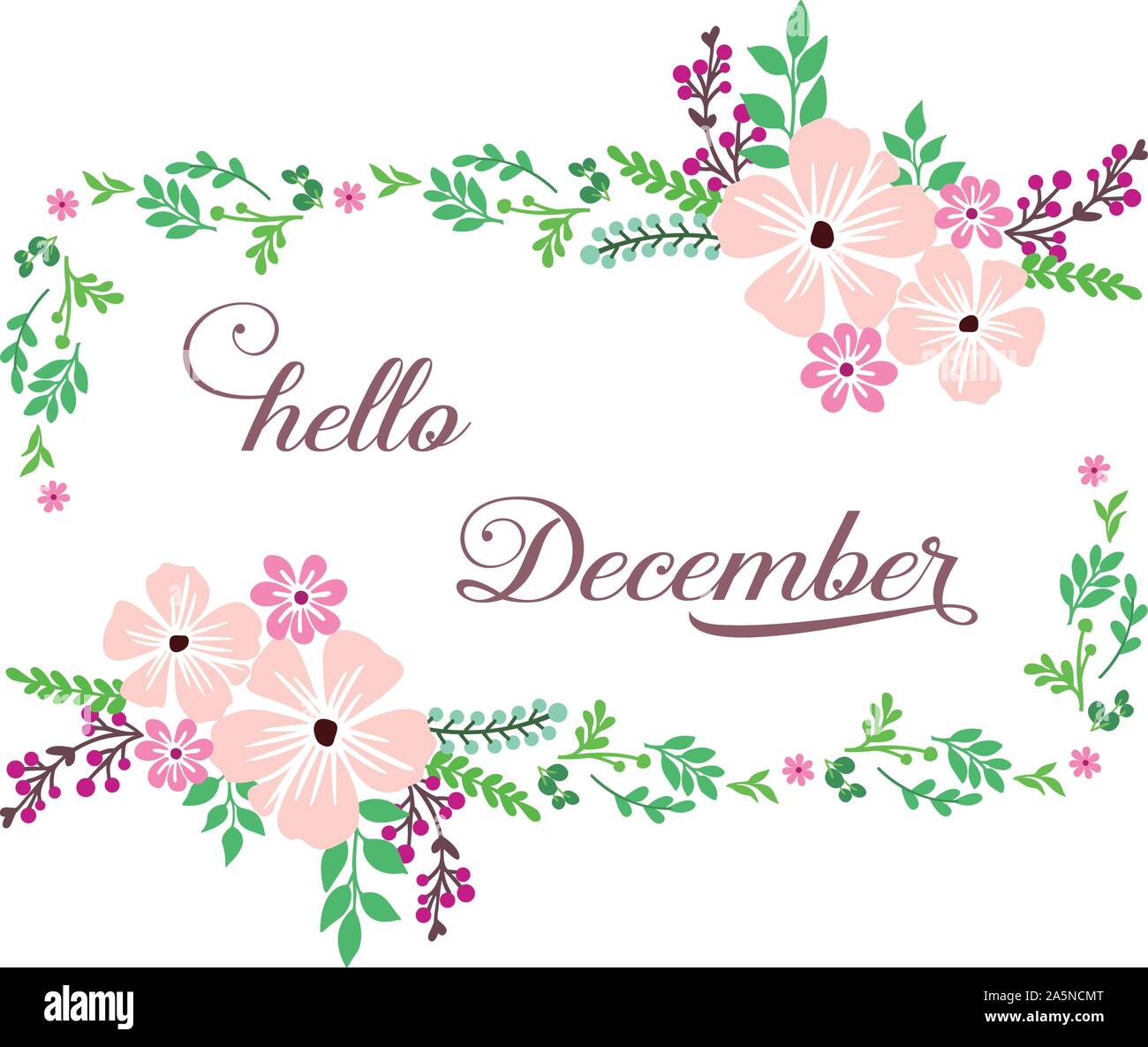Design template of card hello december, with shape ornate of green ...