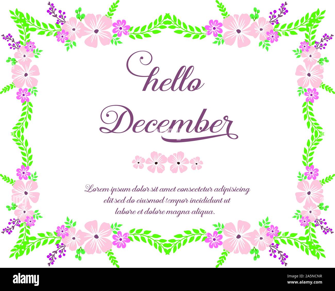 Design template of card hello december, with shape ornate of green ...