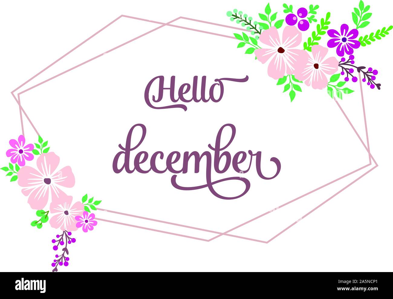 Card hello december, with graphic leaf flower frame elegant. Vector ...