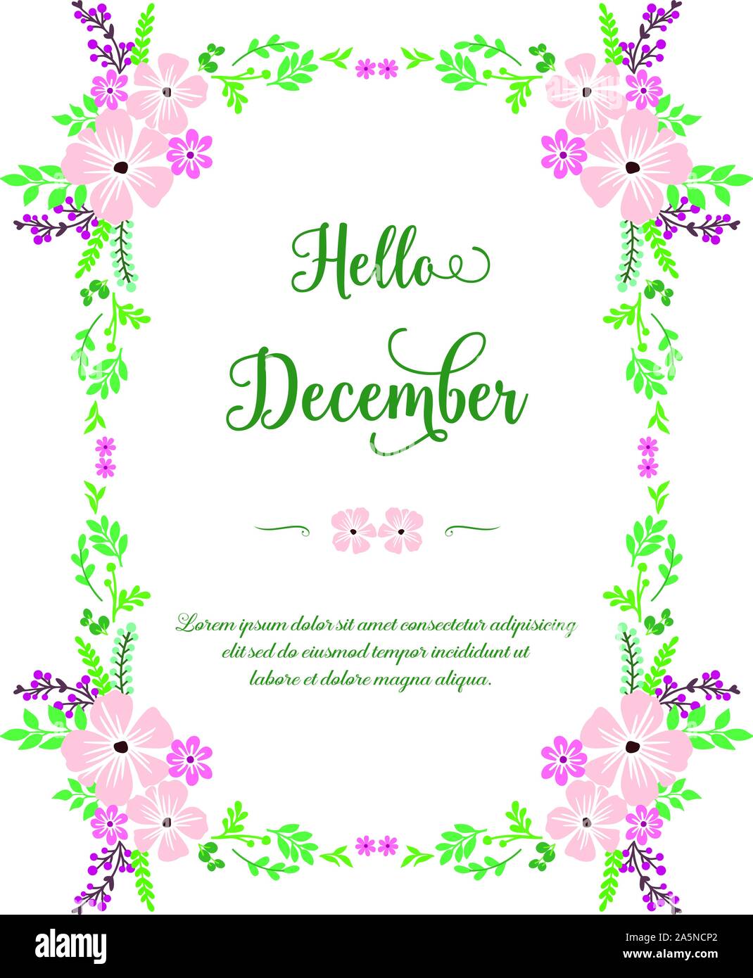 Template banner hello december, with sketch leaf flower frame vintage ...