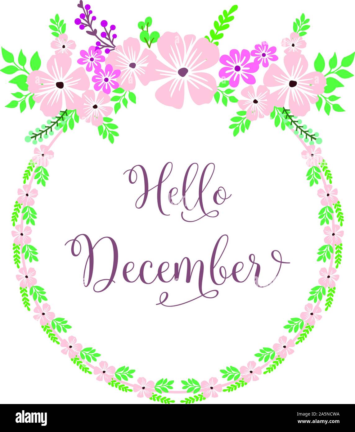 Card hello december, with graphic leaf flower frame elegant. Vector ...