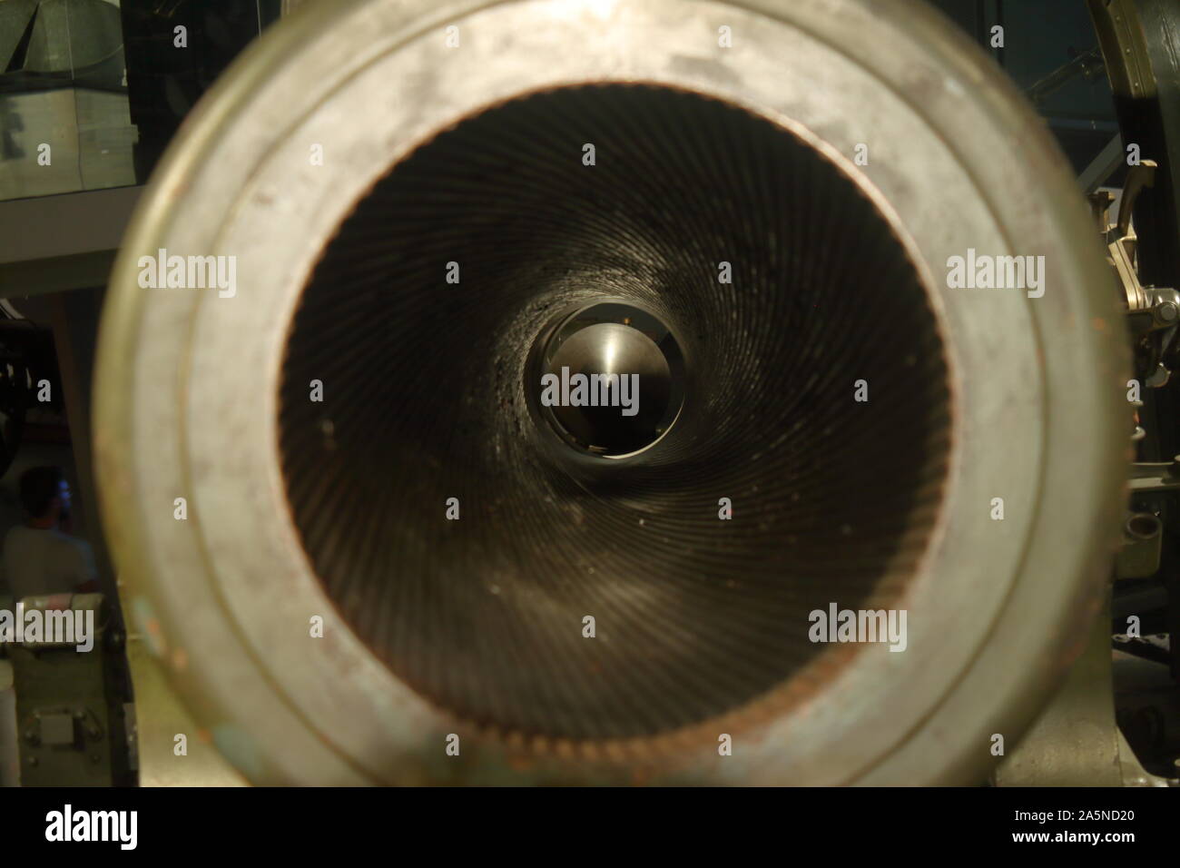 detail of the mouth of a large caliber ww2 cannon, the internal lining ...