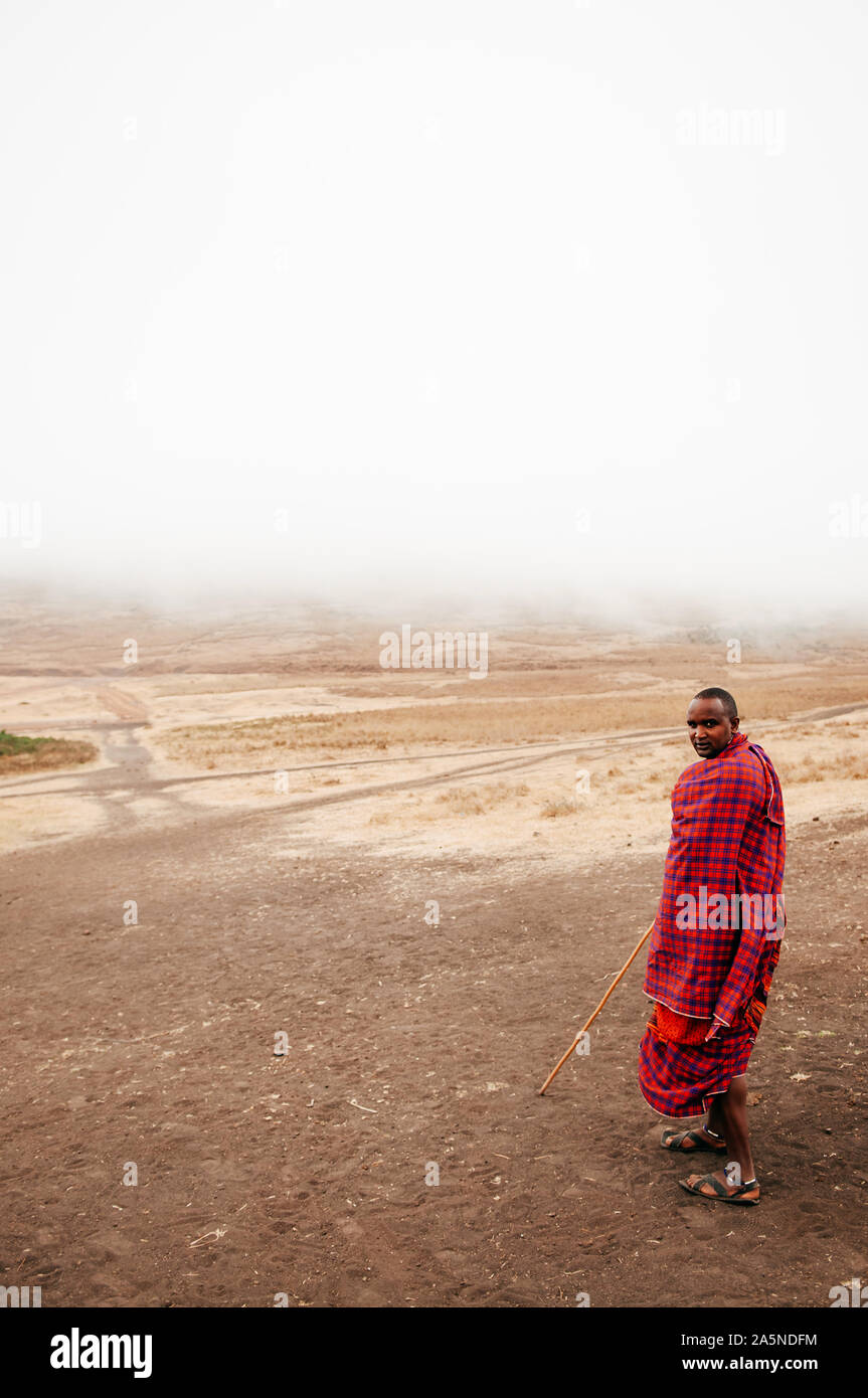 JUN 24, 2011 Serengeti, Tanzania - African Masai or Maasai tribe man in ...