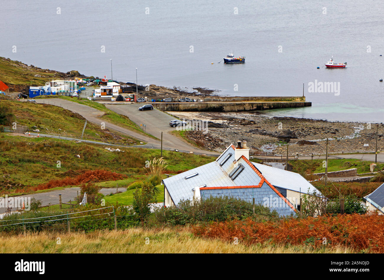 A view of the small harbour and jetty by Loch Scavaig in the fishing ...