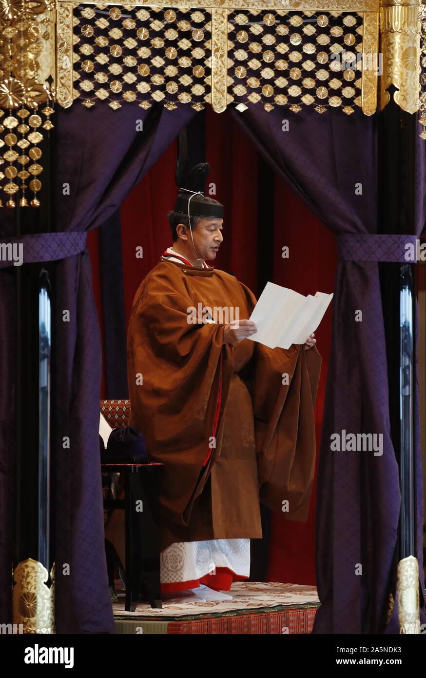 Tokyo, Japan. 22nd Oct, 2019. Japanese Emperor Naruhito delivers a ...