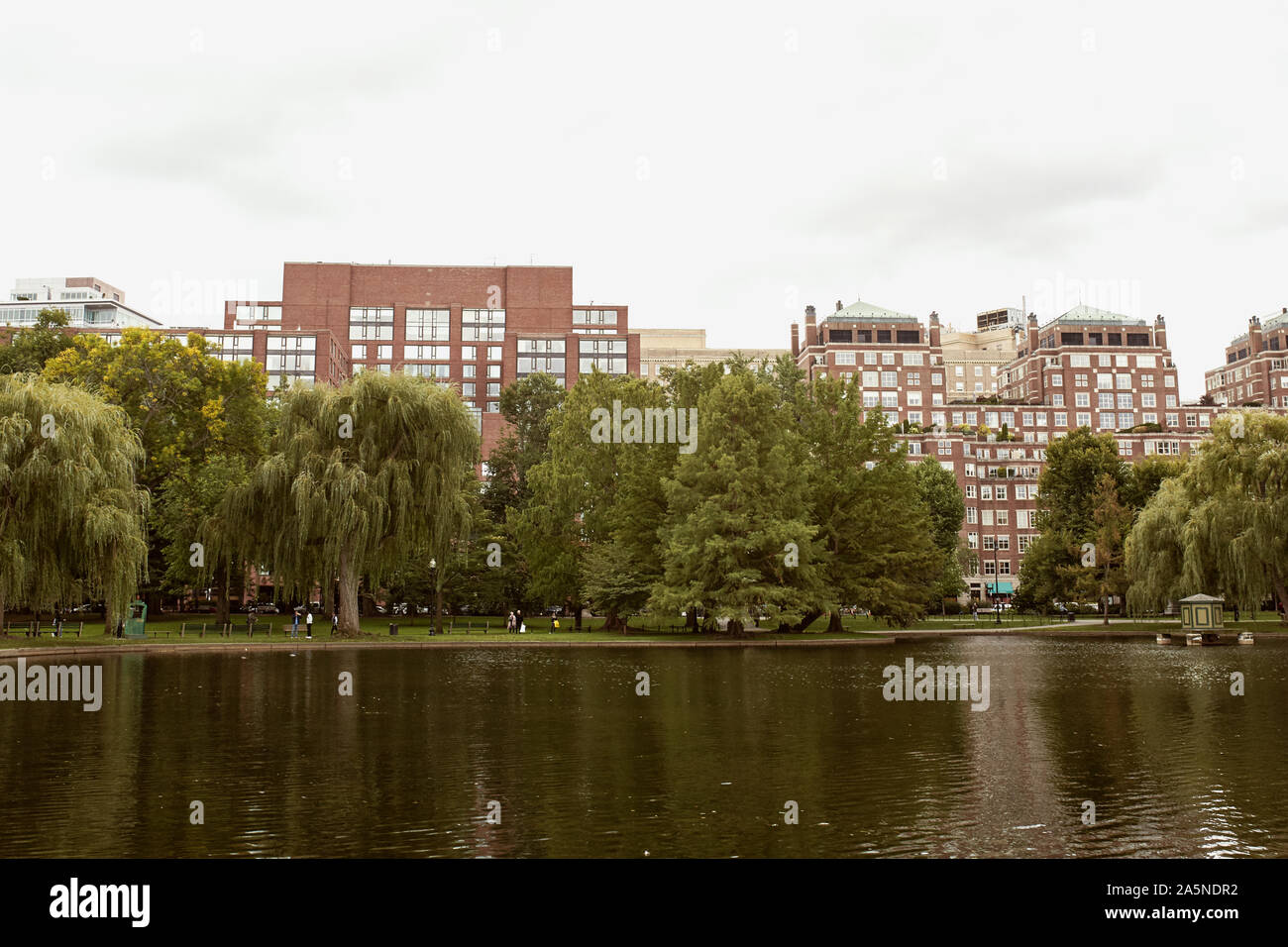 Boston, Massachusetts - October 3rd, 2019: Pond surrounded by lush ...