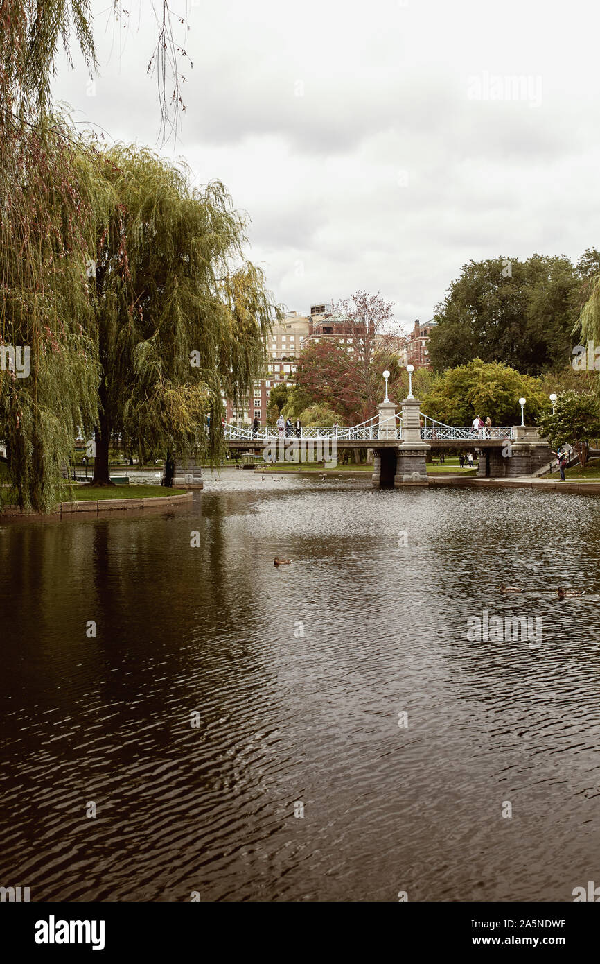 Boston, Massachusetts - October 3rd, 2019: Lagoon Bridge overlooking ...