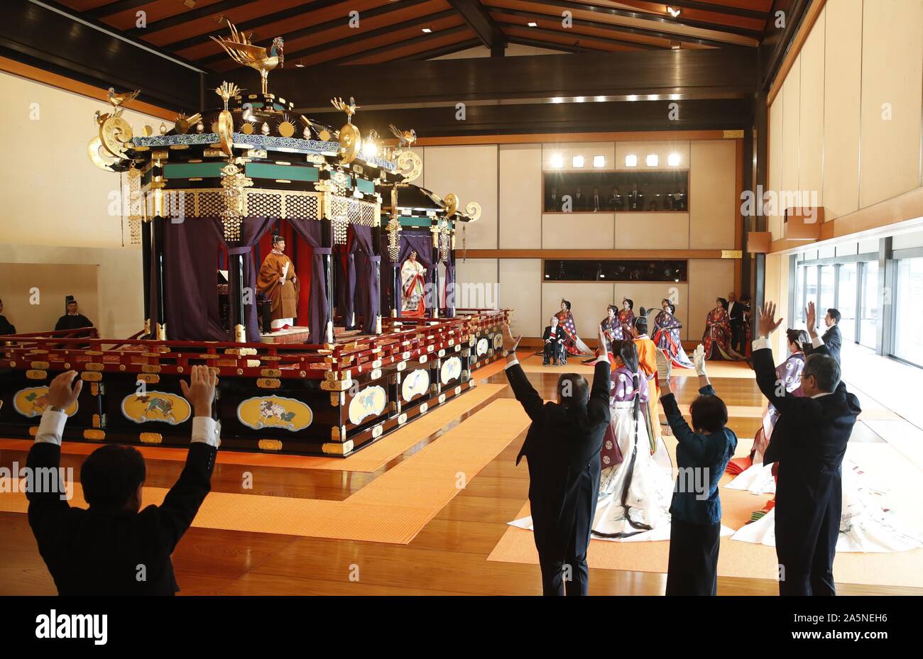 Tokyo, Japan. 22nd Oct, 2019. Attendees at Japanese Emperor Naruhito's ...