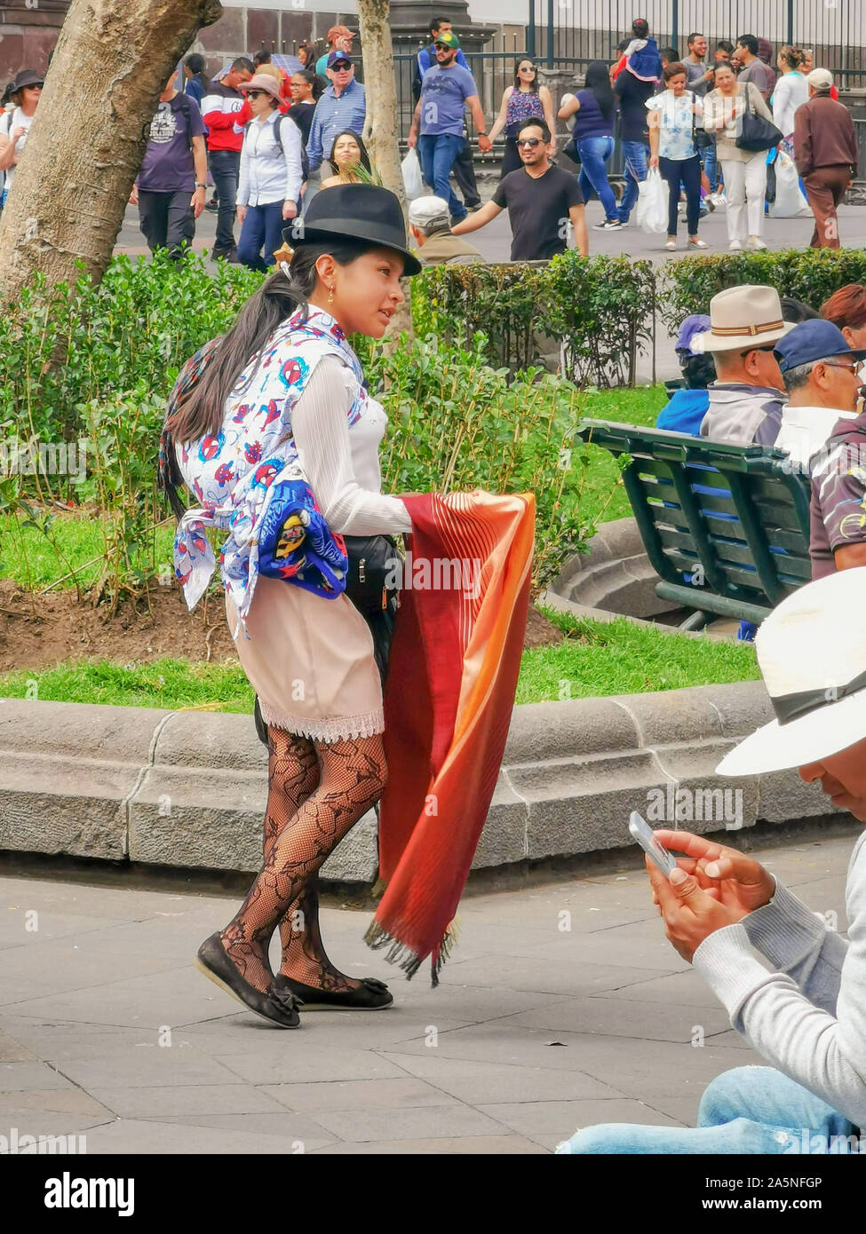 Quito, Ecuador, September 29, 2019: Indigenous person in the historic ...