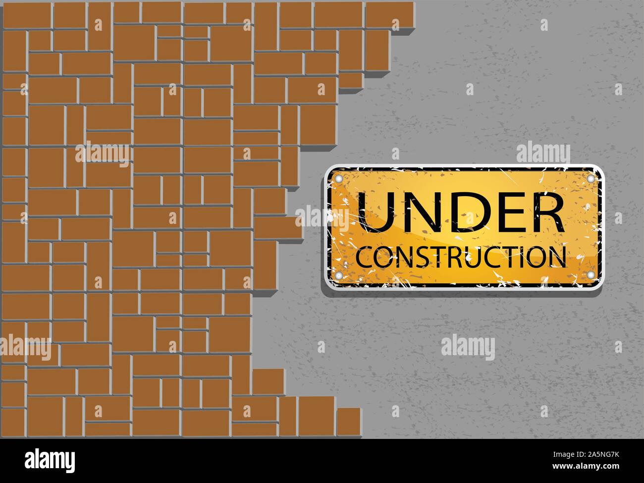 under construction sign on cement wall and modern brick, interiors ...
