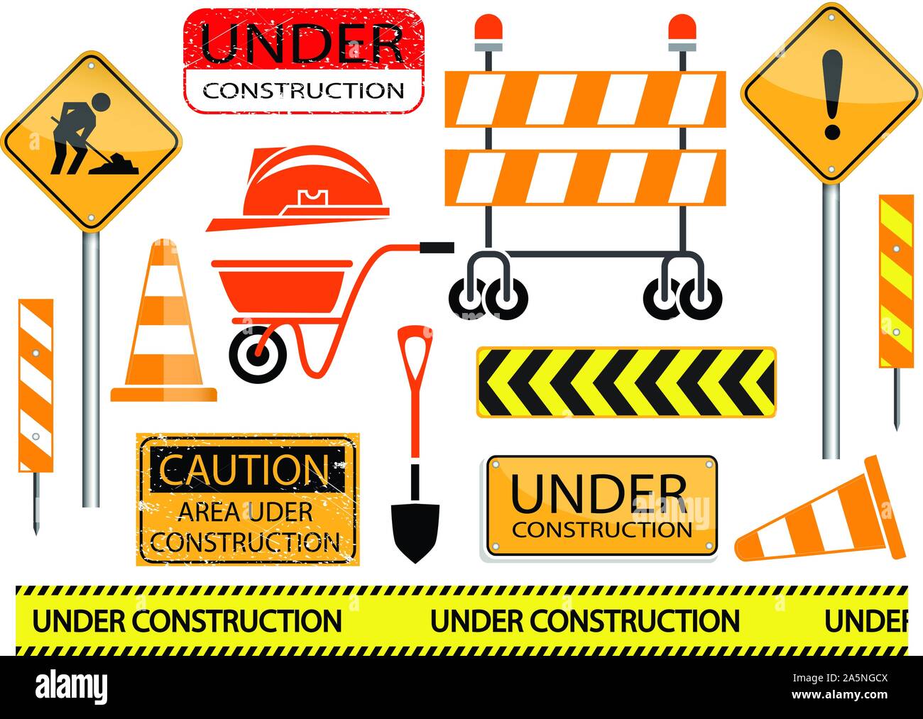 under construction sign and equipment, vector set Stock Vector Image ...