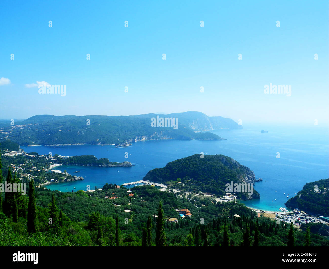 Paleokastrica beach on Corfu Kerkyra, Greece. Ionian sea. Bay with ...