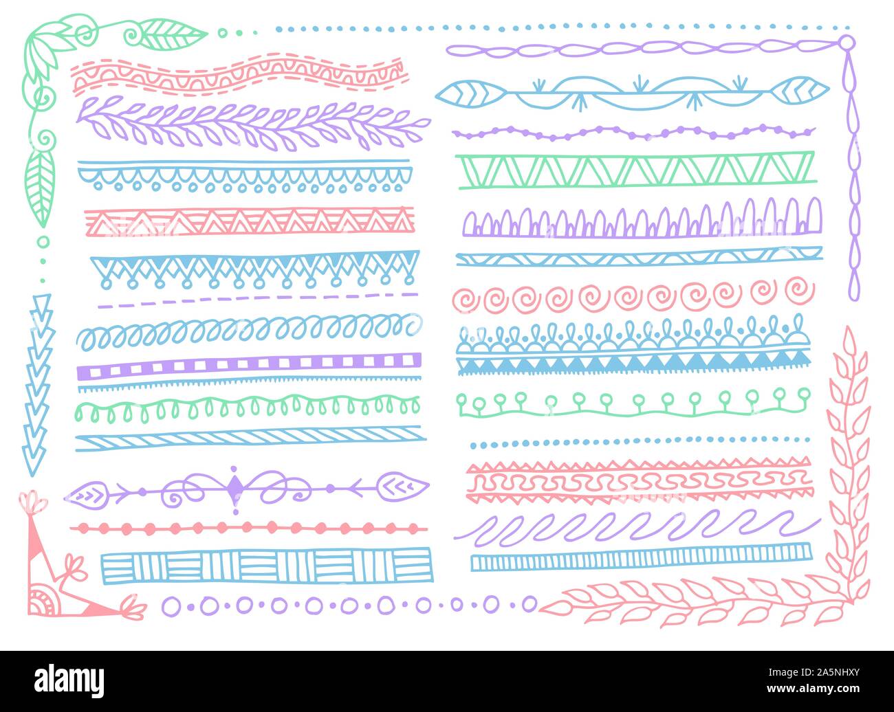 doodle sketch hand drawn line borders, underline pencil strokes ...