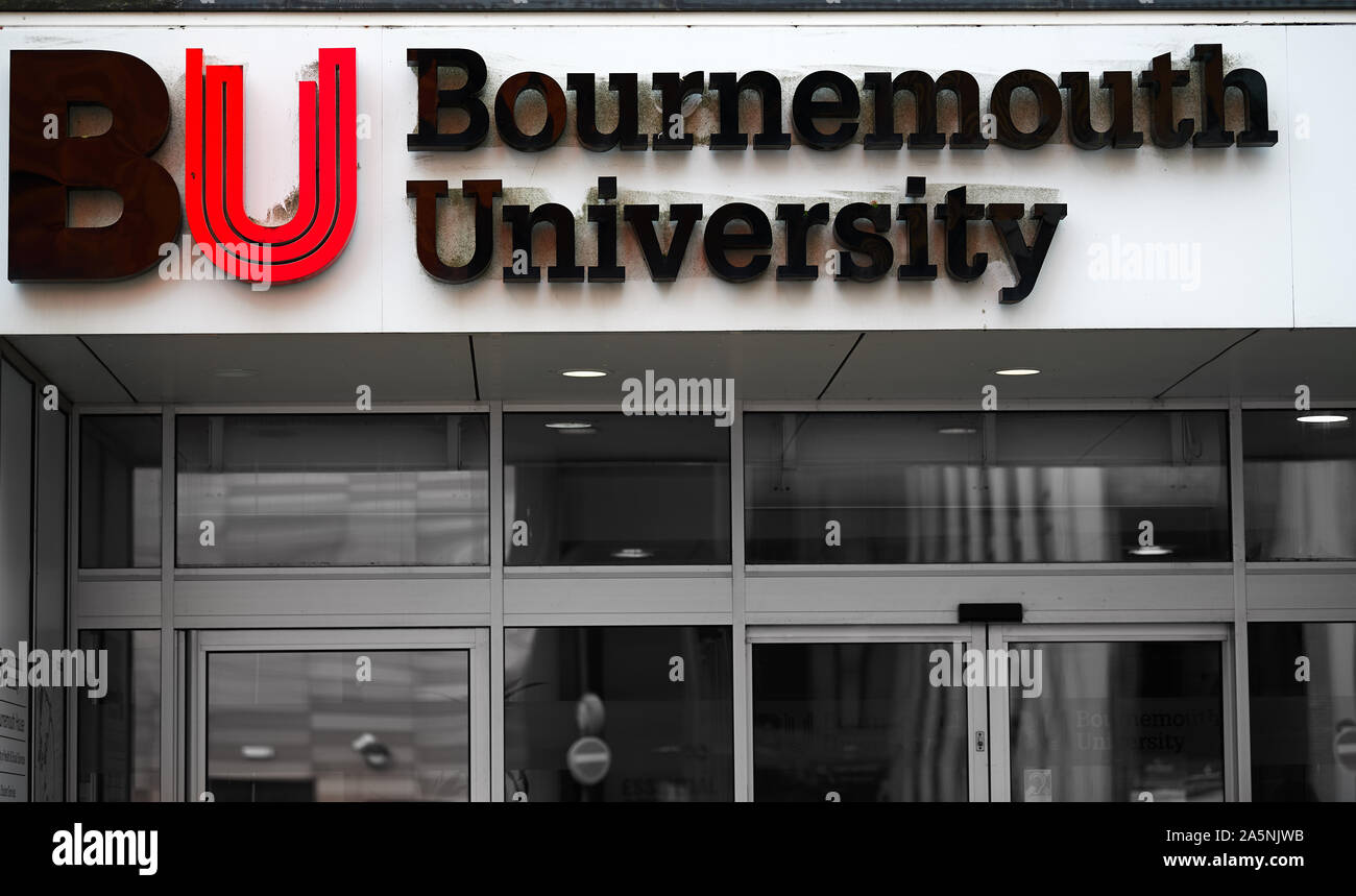Black and red sign over the main entrance to Bournemouth House ...