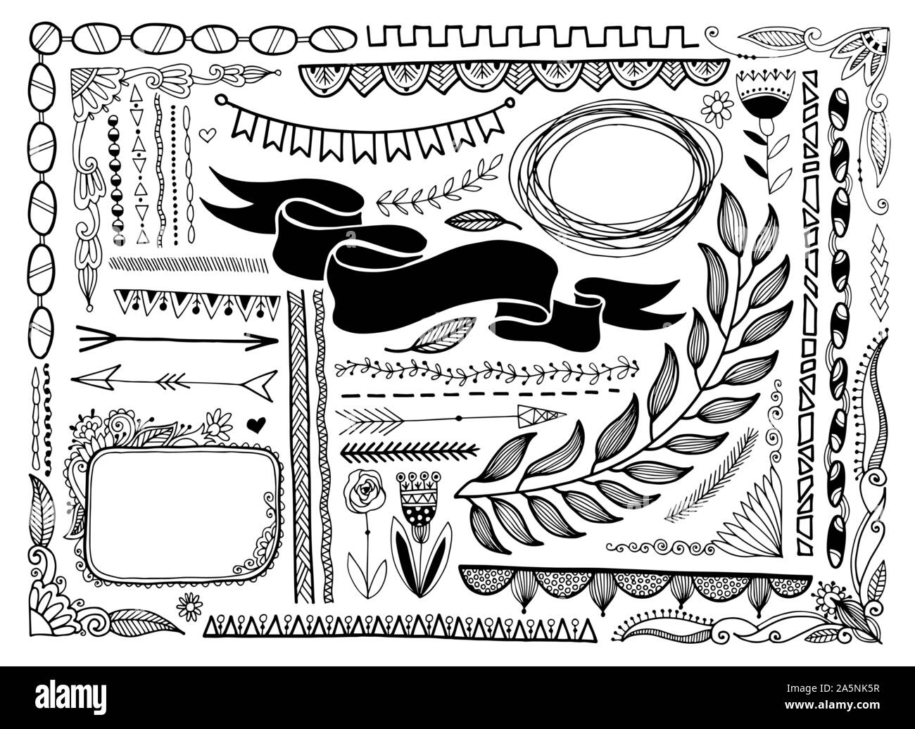 set of sketch doodle frame, banner line page divider Stock Vector Image ...