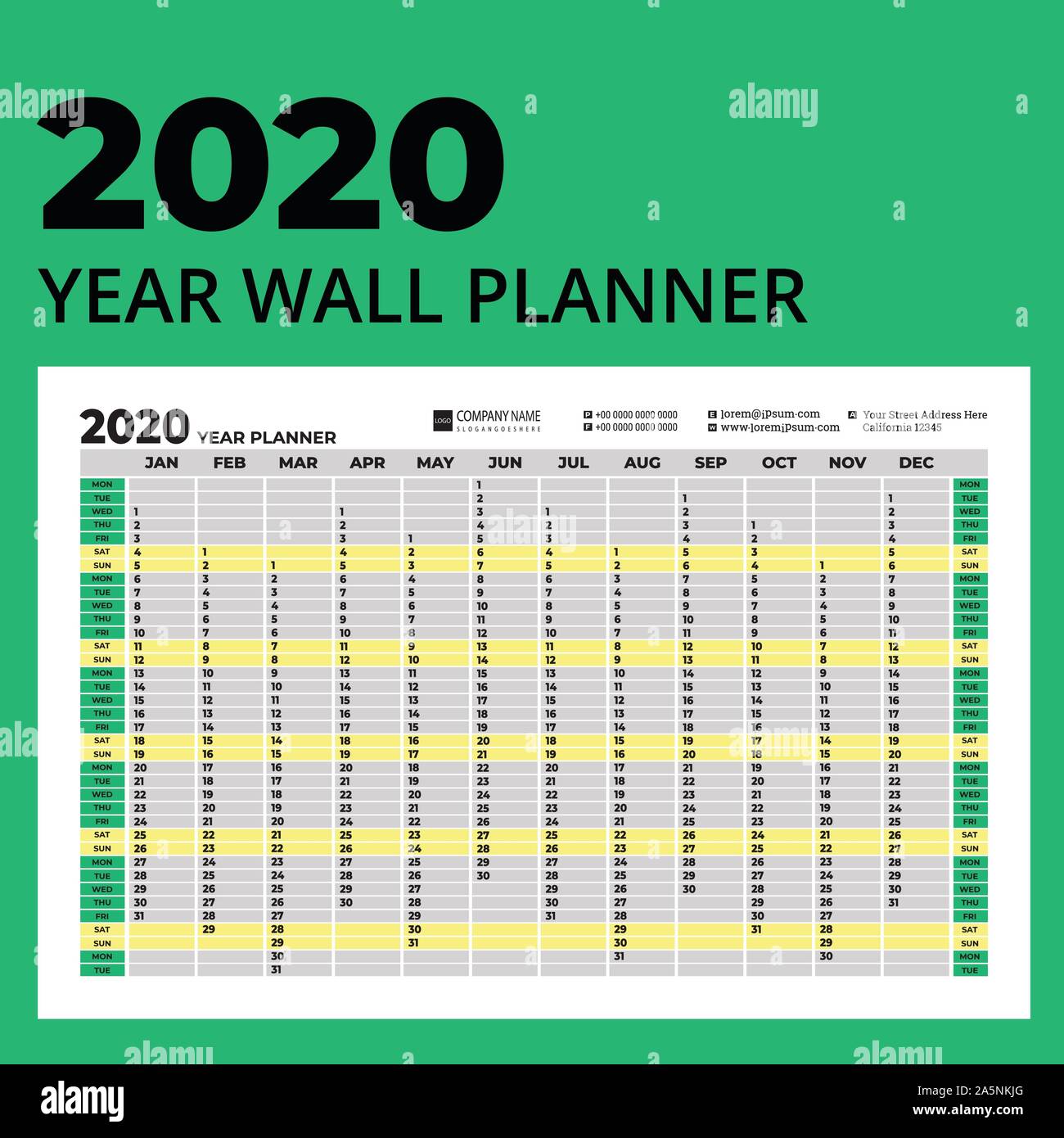 Year Wall Planner 2020 Vector Stock Vector Image & Art - Alamy