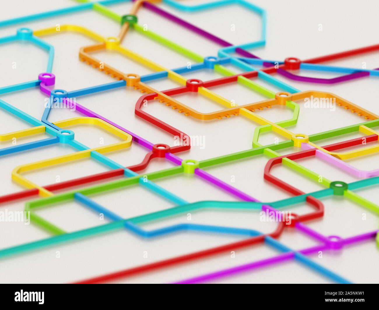 Subway map consisting of colorful crossing lines. 3D illustration Stock ...