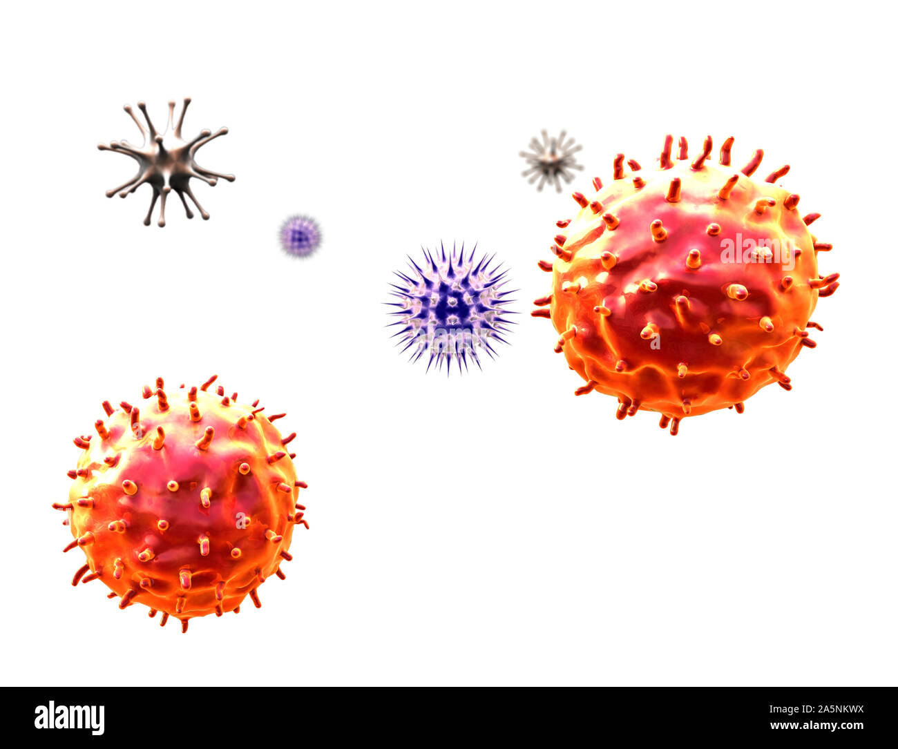 lymphocytes and viruses, cancer cell, 3d rendered cancer cell, Cancer ...
