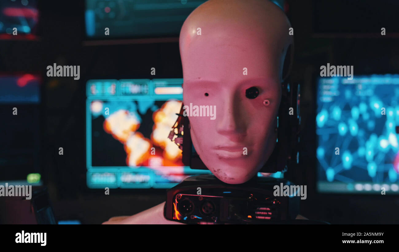 Mechanical robot is looking at the camera - indoors Stock Photo - Alamy