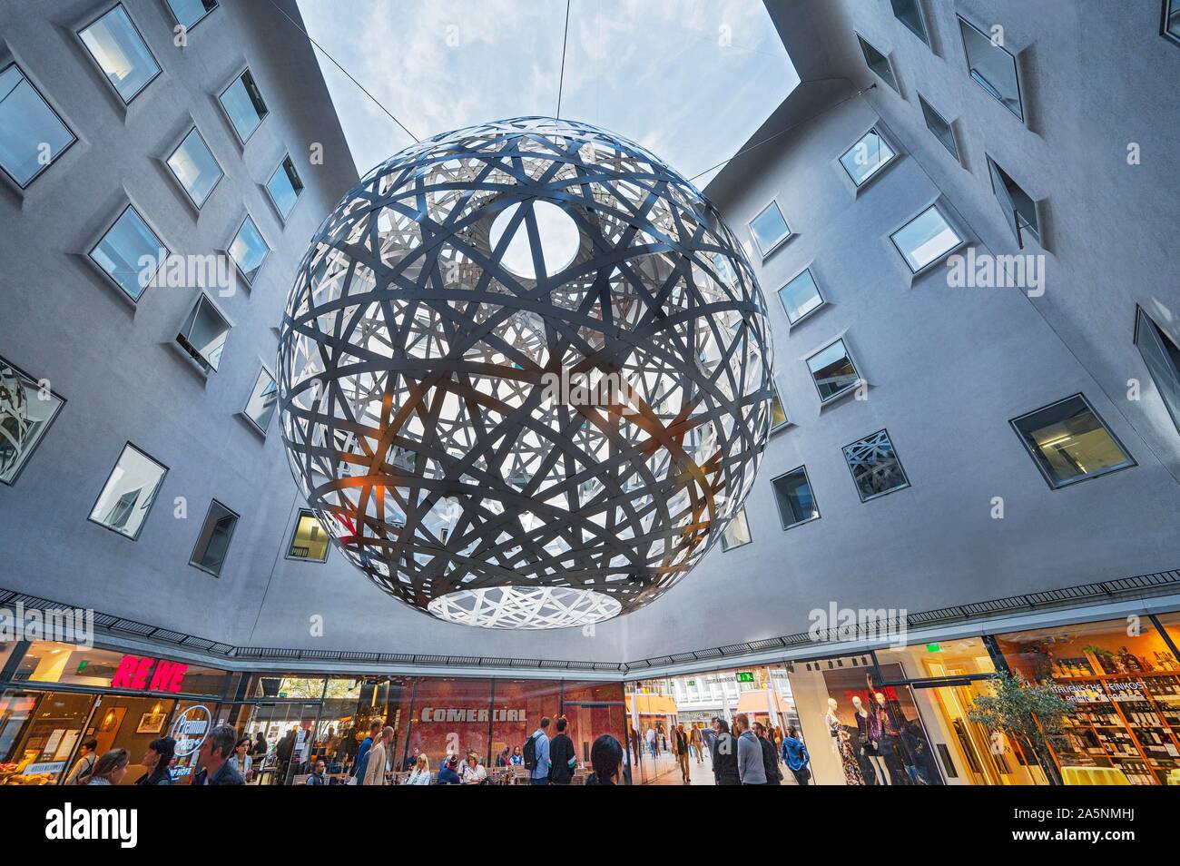 Sphere designed by Olafur Eliasson, hanging sphere made of steel mesh ...