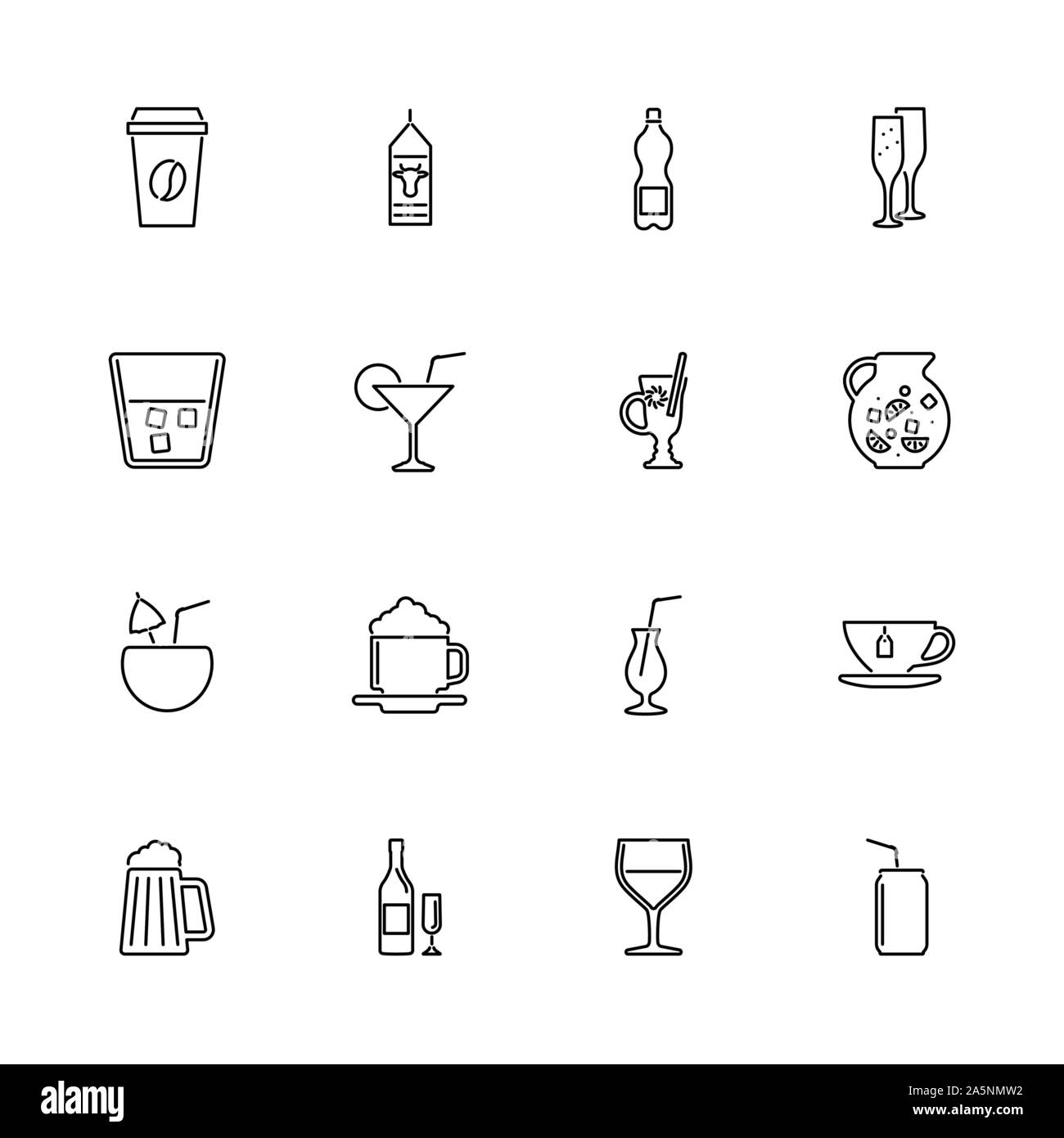 Drink, Beverages, alcohol outline icons set - Black symbol on white ...