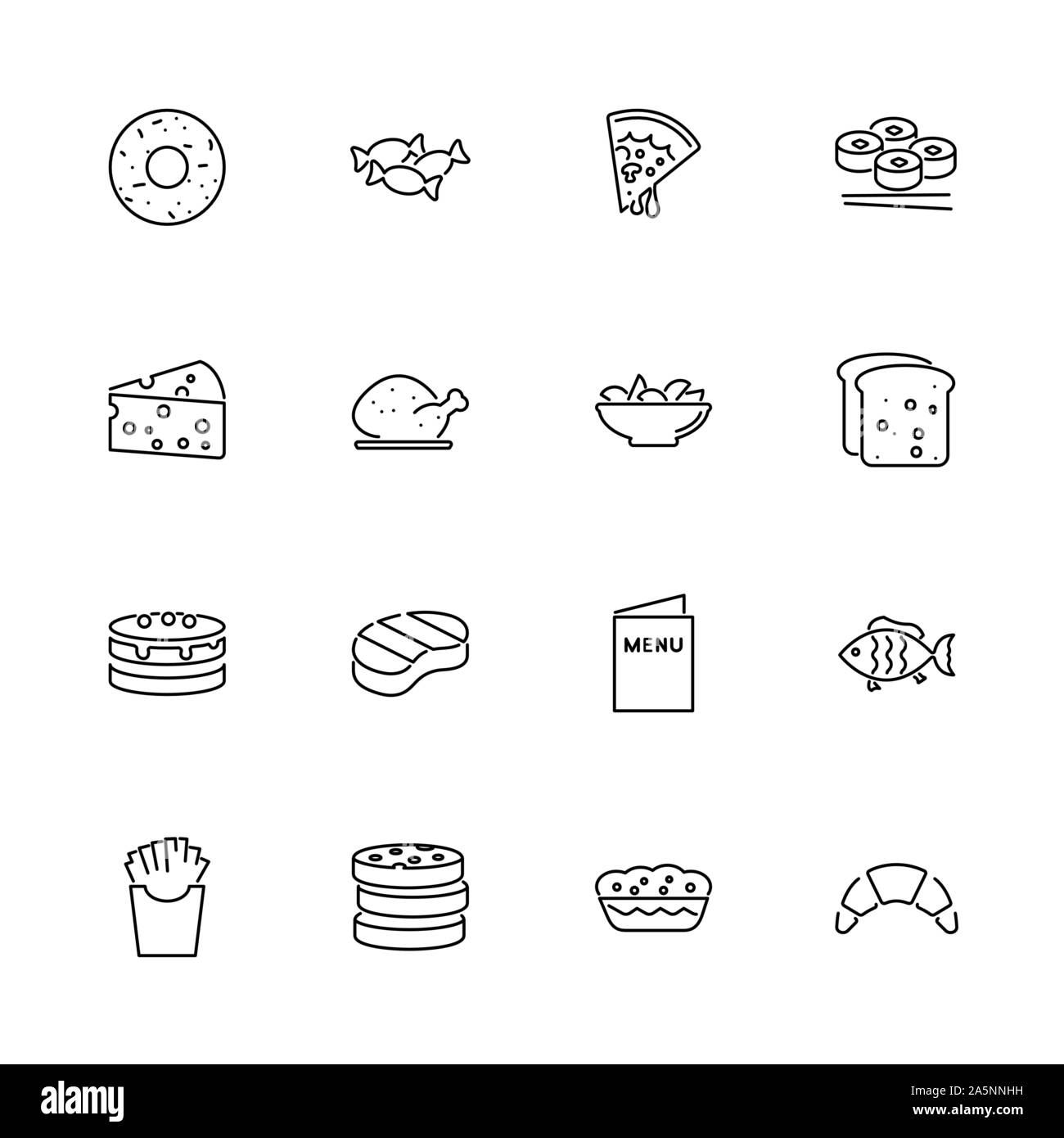Food, Eating outline icons set - Black symbol on white background. Food ...