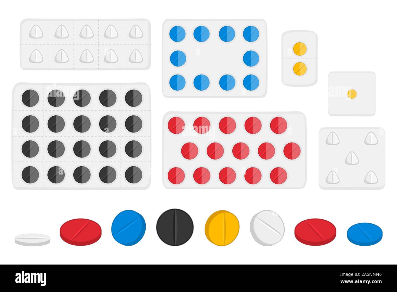 Illustration on theme big colored set different types of pills inside ...