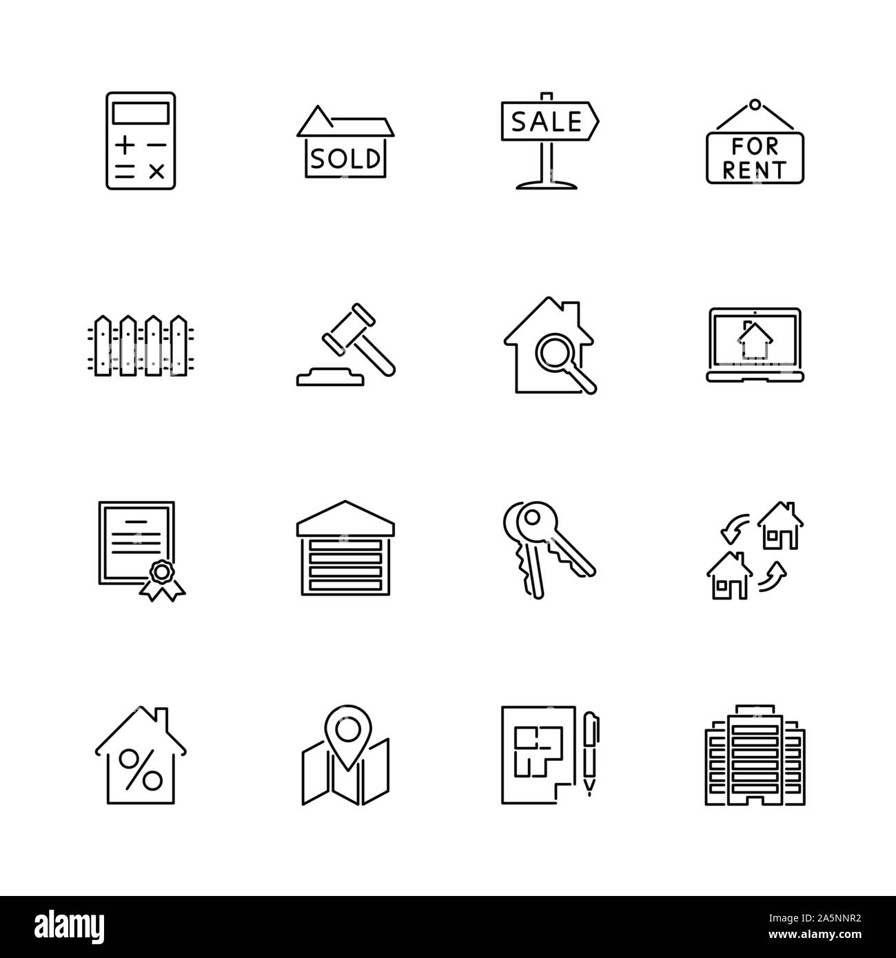 Real Estate, House outline icons set - Black symbol on white background ...
